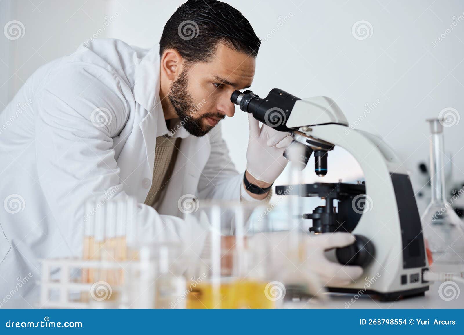 Science, Microscope and Research with a Doctor Man at Work in a ...