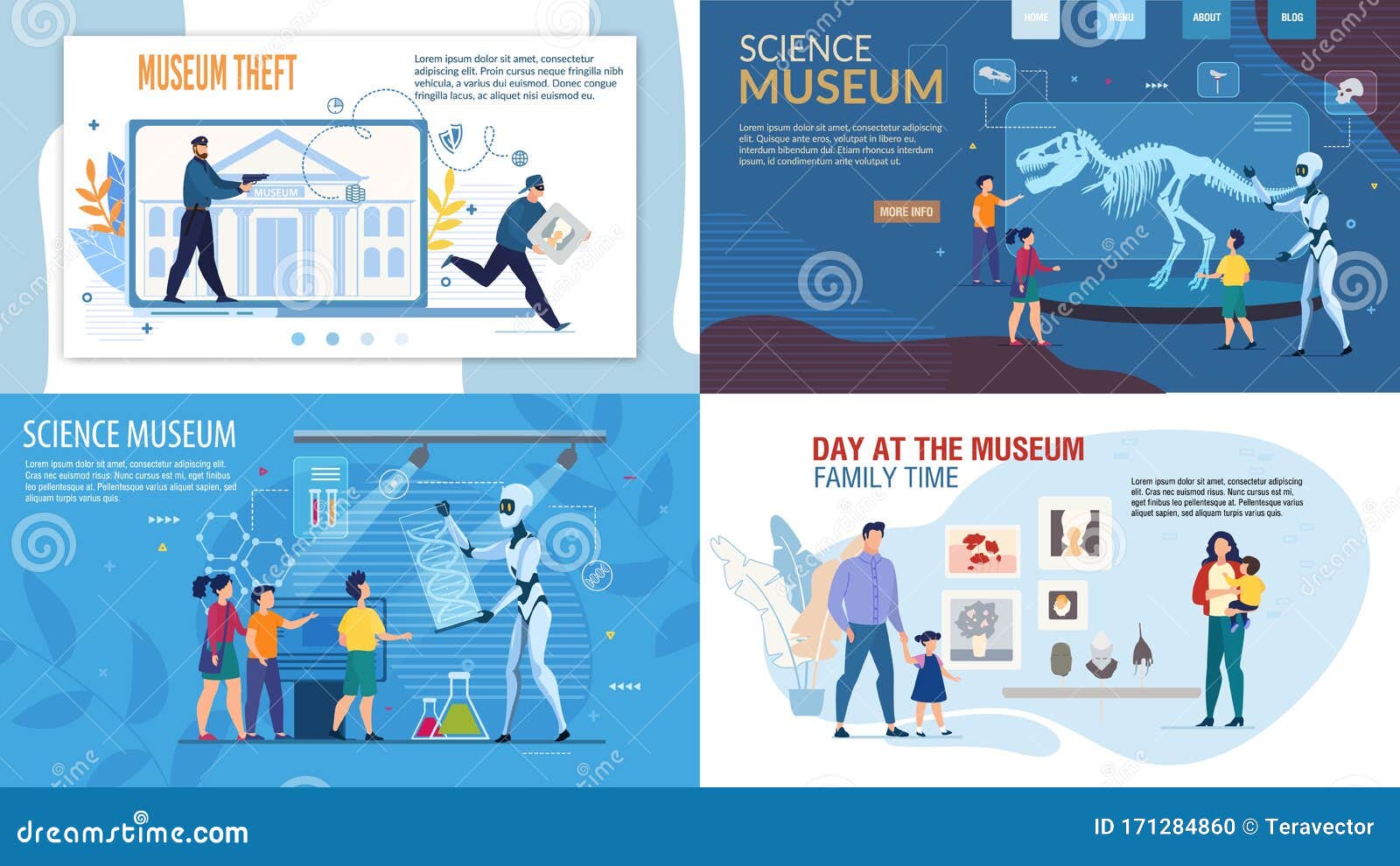 Science Museum, Security and Theft Poster Set Stock Vector ...