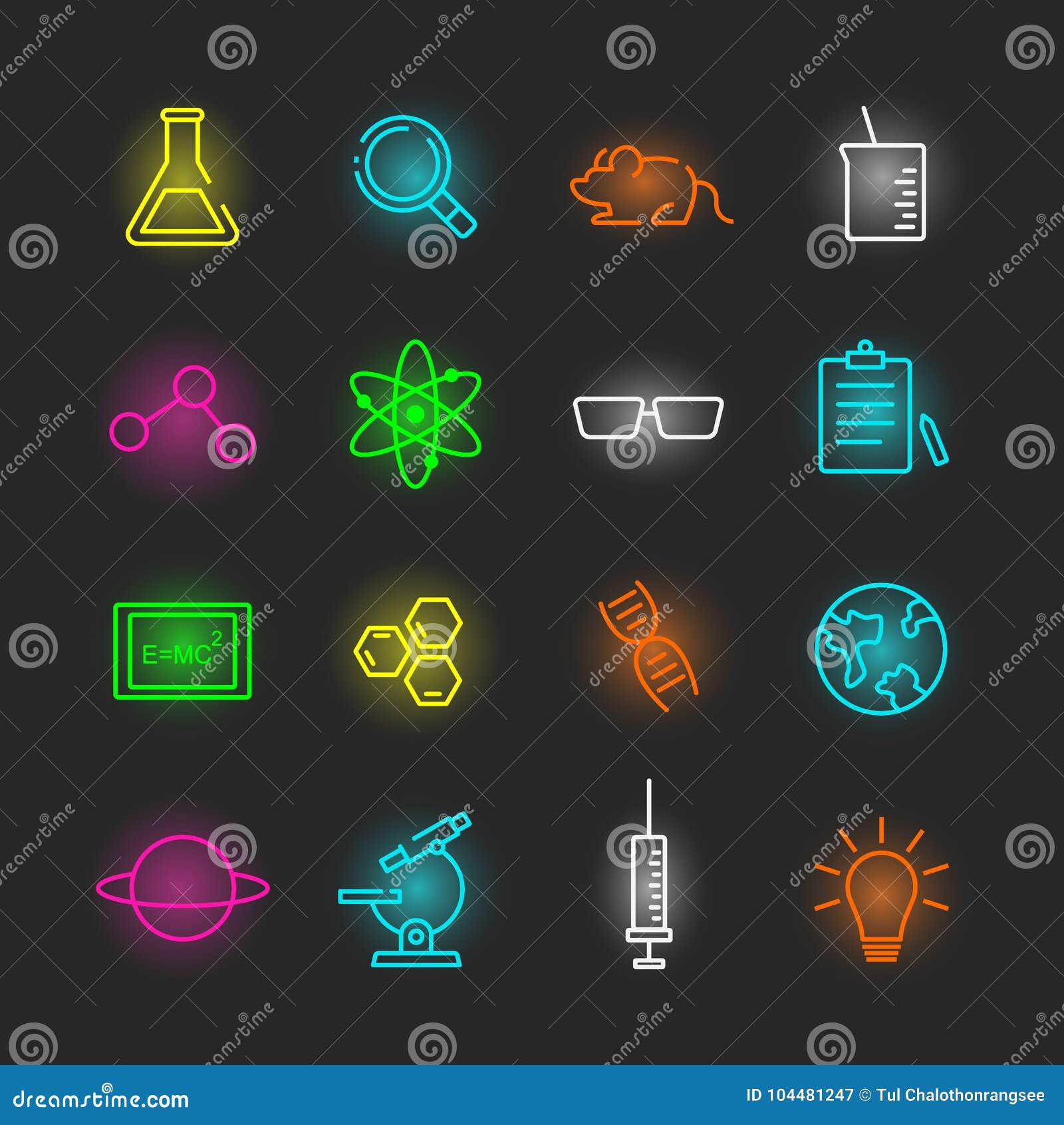 Science neon icon set stock vector. Illustration of idea - 104481247