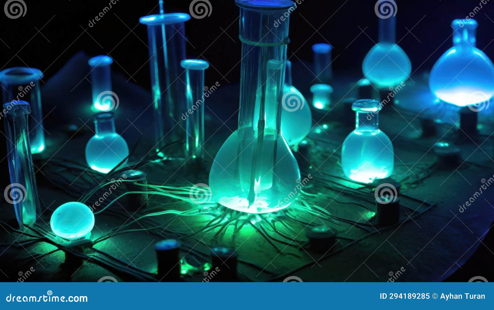 Science , Neon Light and Chemistry Background , 3d Illustration Concept ...