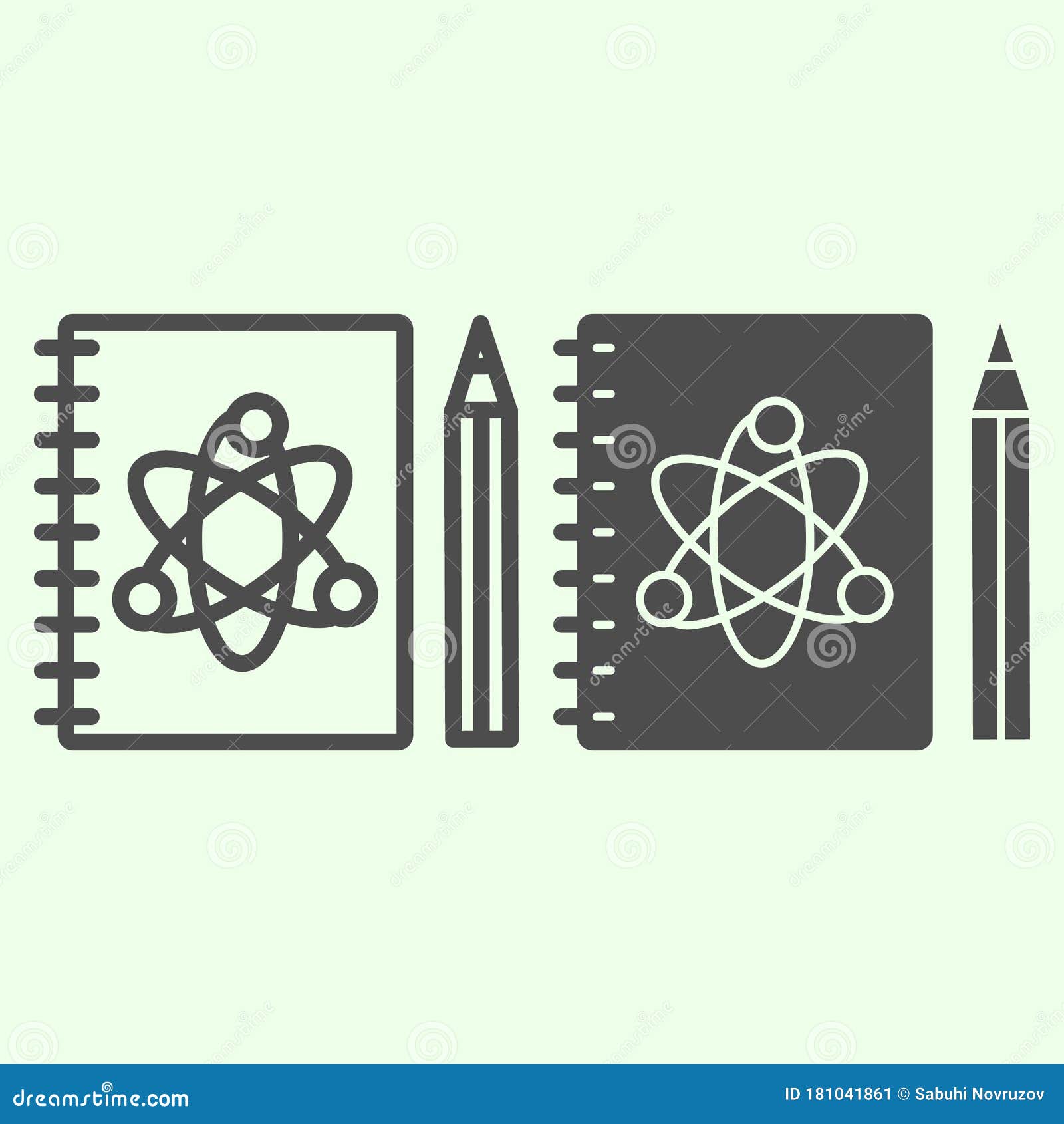 Science Notepad Line and Solid Icon. Workbook with Atom Symbol and ...