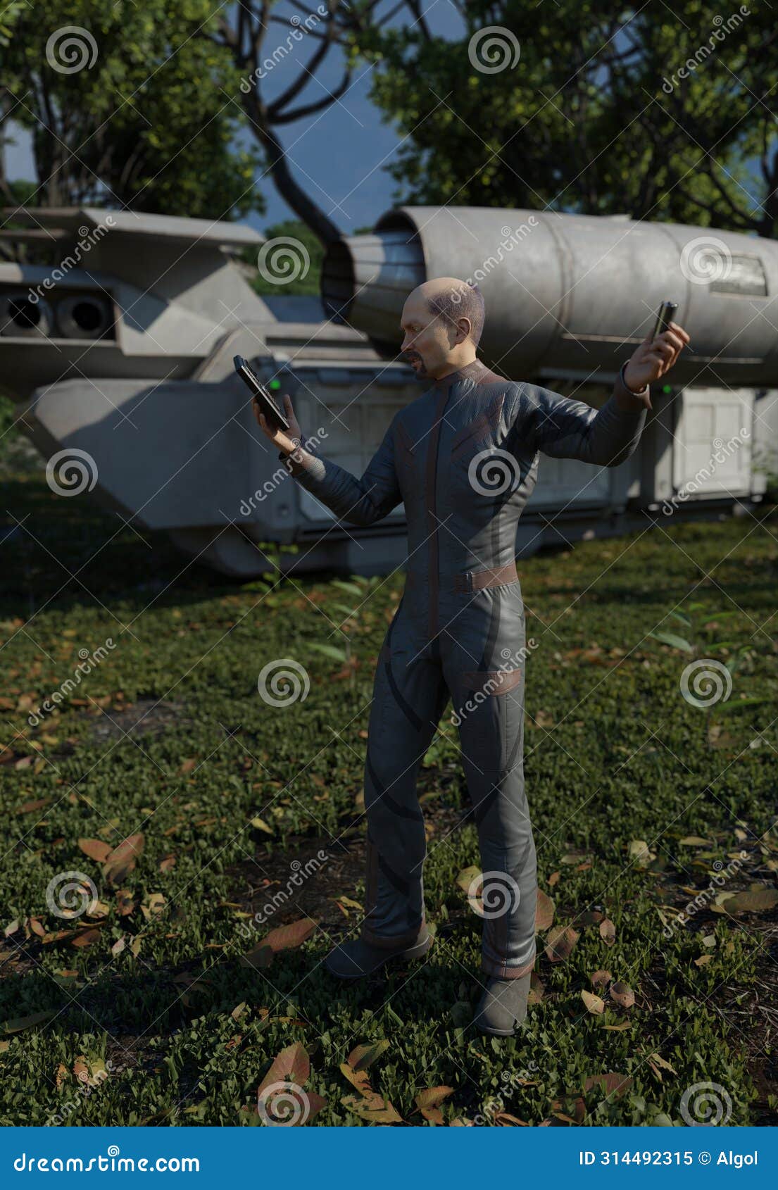 Science Officer Analyzing Data on an Alien Planet Stock Illustration ...