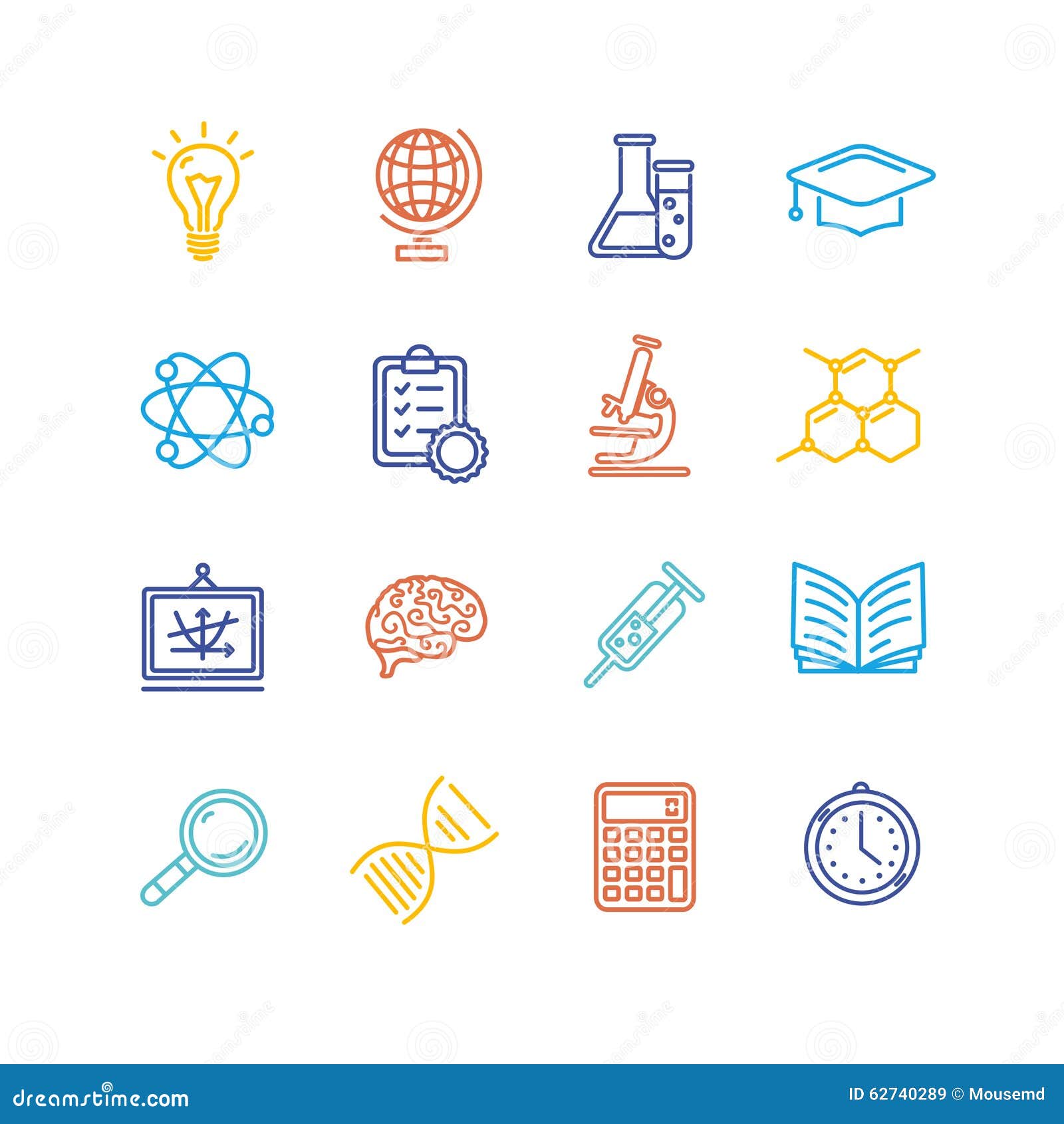 Science Outline Colorful Icons Set. Vector Stock Vector - Illustration ...