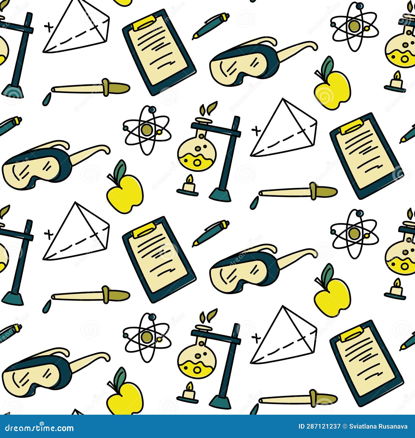 Science Pattern in Doodle Style with Color. the Texture of Science in ...