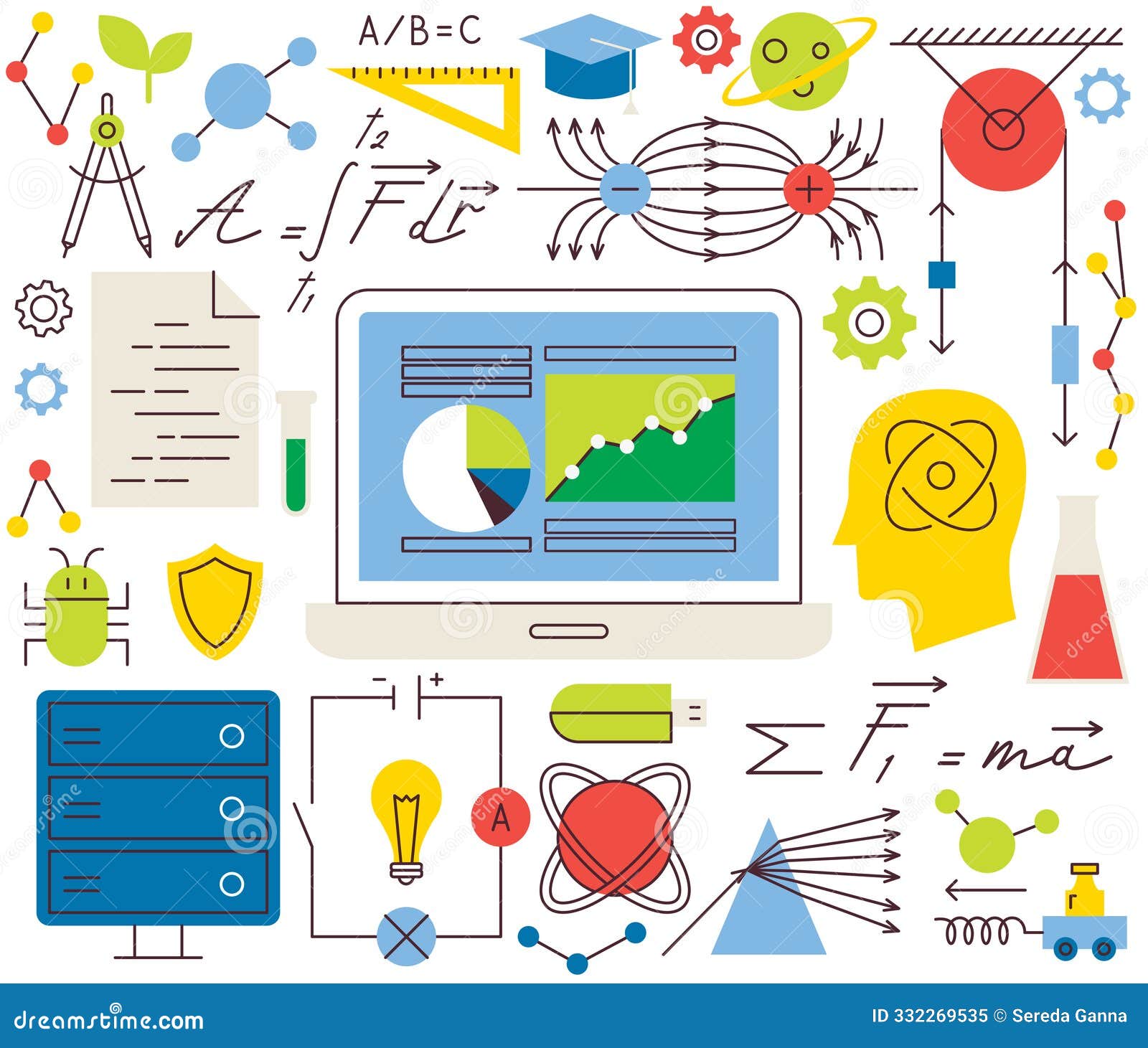 Science Physics Chemistry Flat Line Stock Illustration - Illustration ...