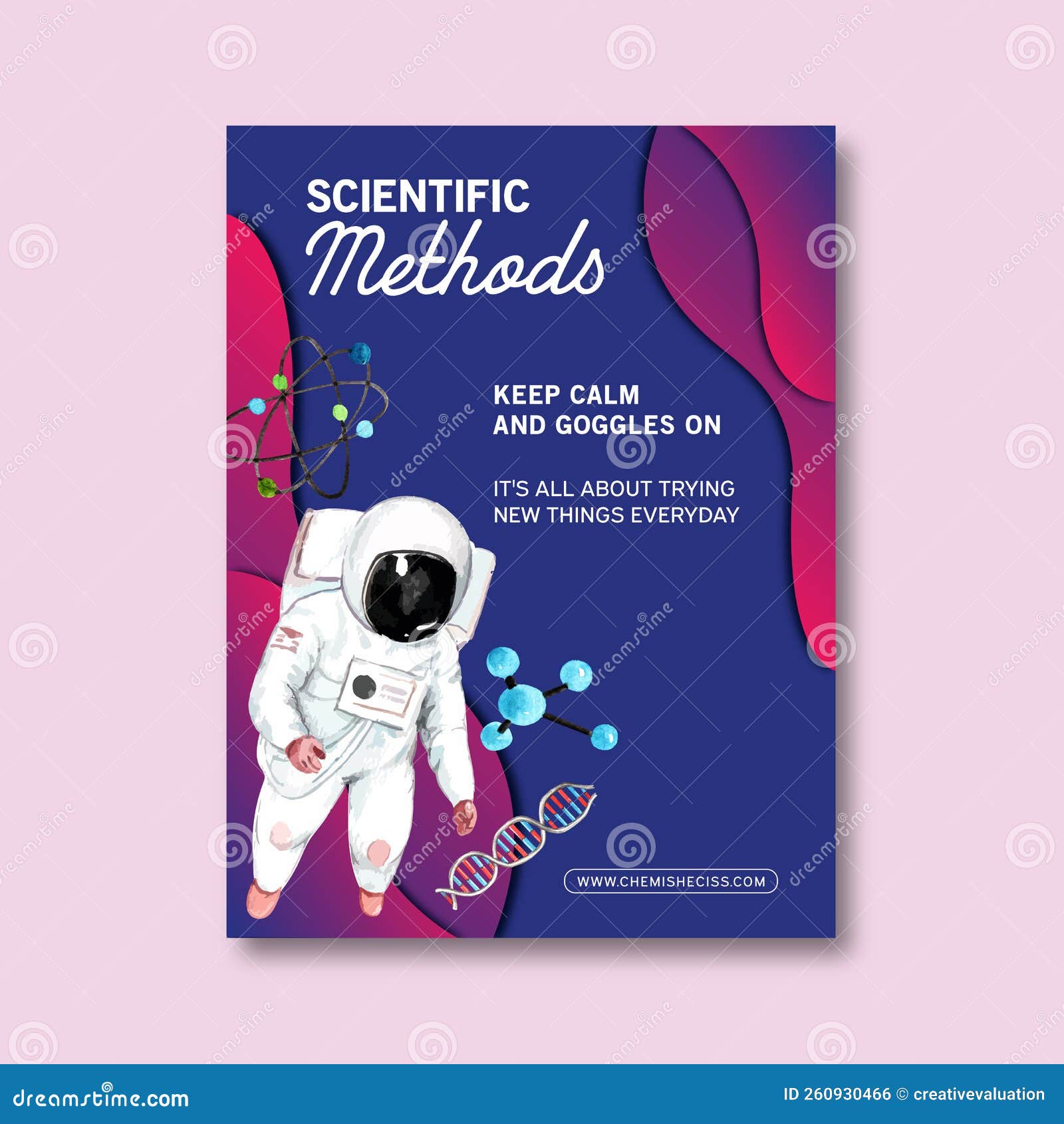 Science Poster Design with Astronaut, Molecule Watercolor Illustration ...