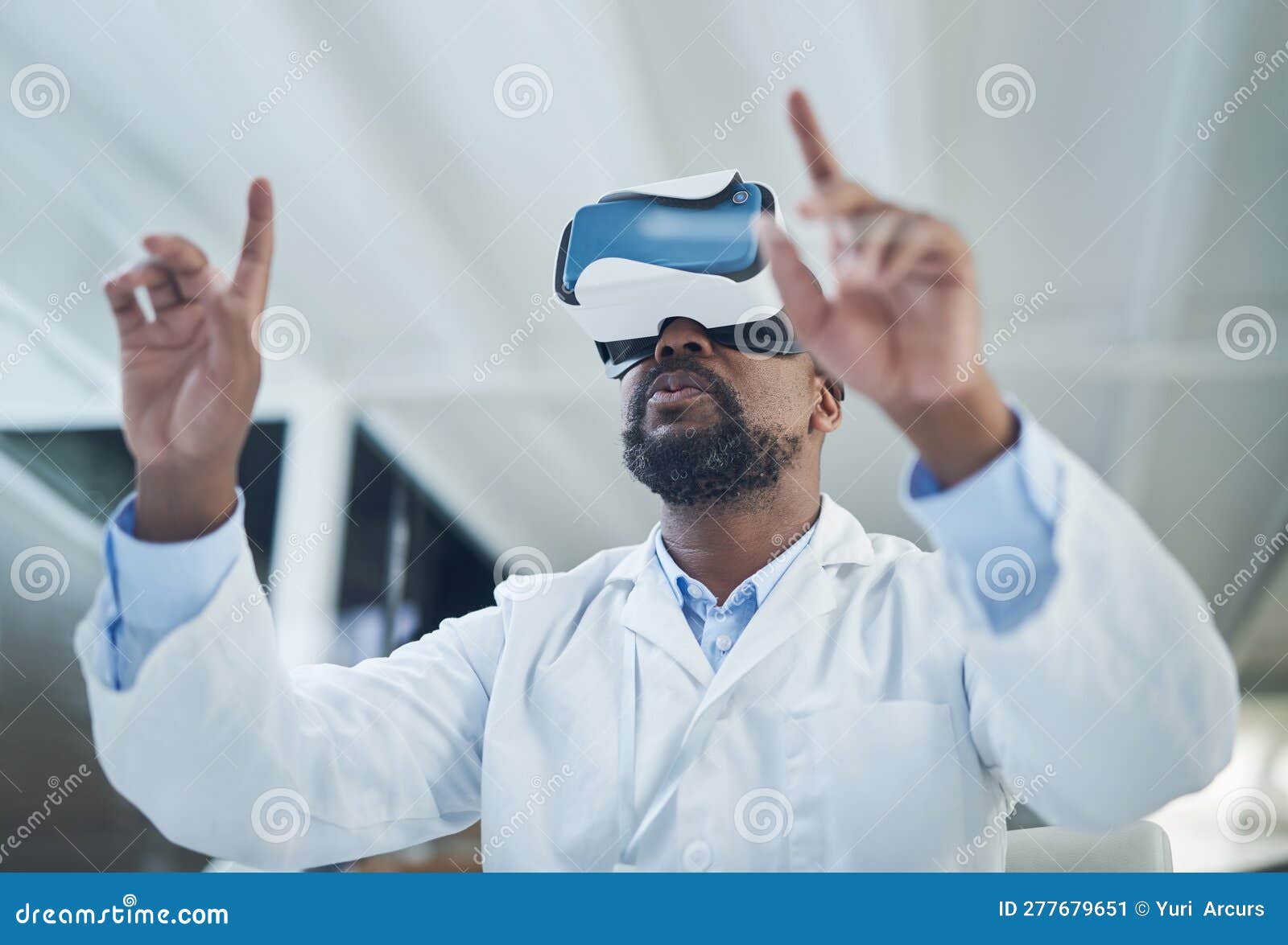 Science Promotes Curiosity. a Mature Scientist Using a Virtual Reality ...