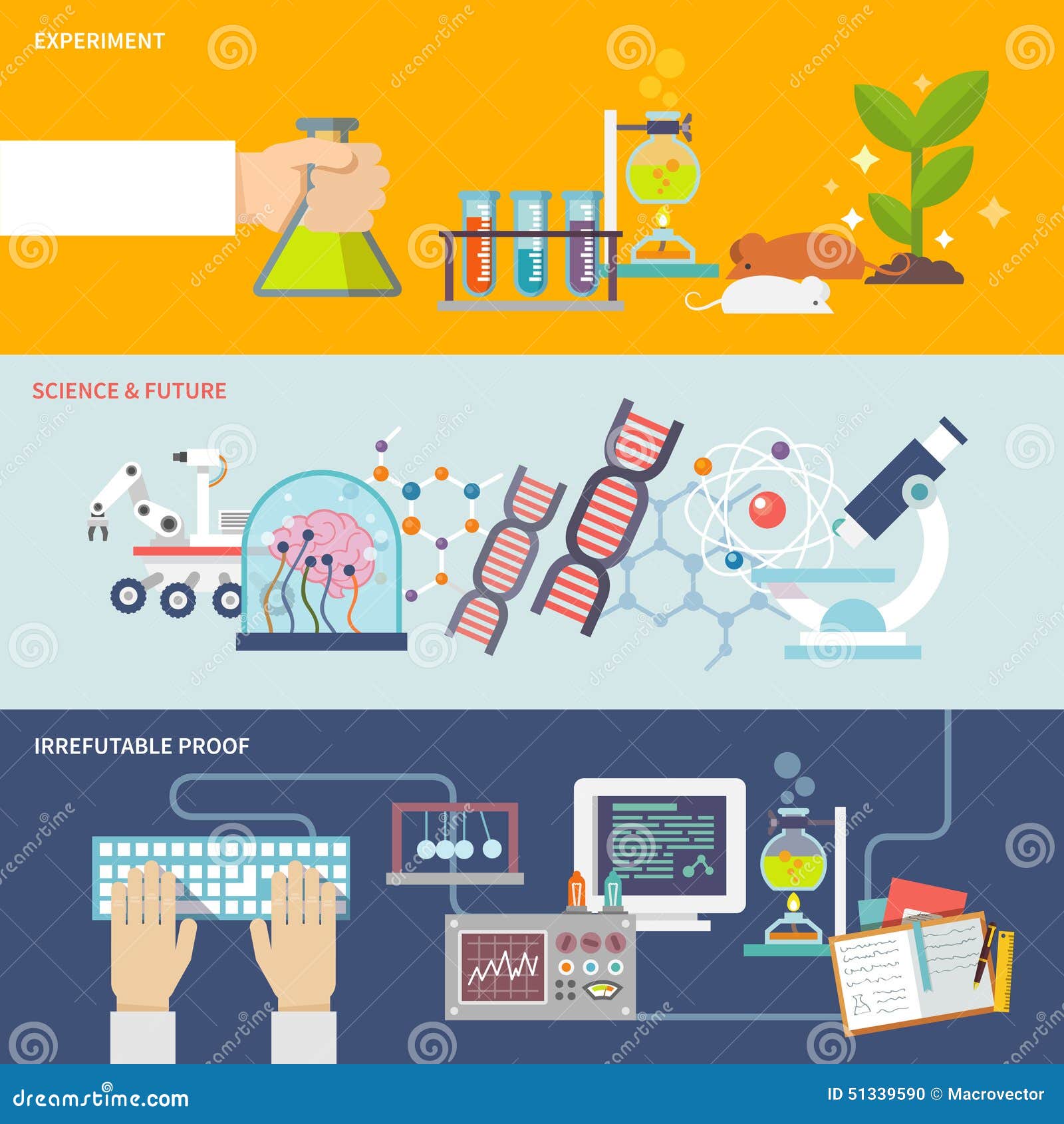 Science and Research Banner Set Stock Vector - Illustration of ...