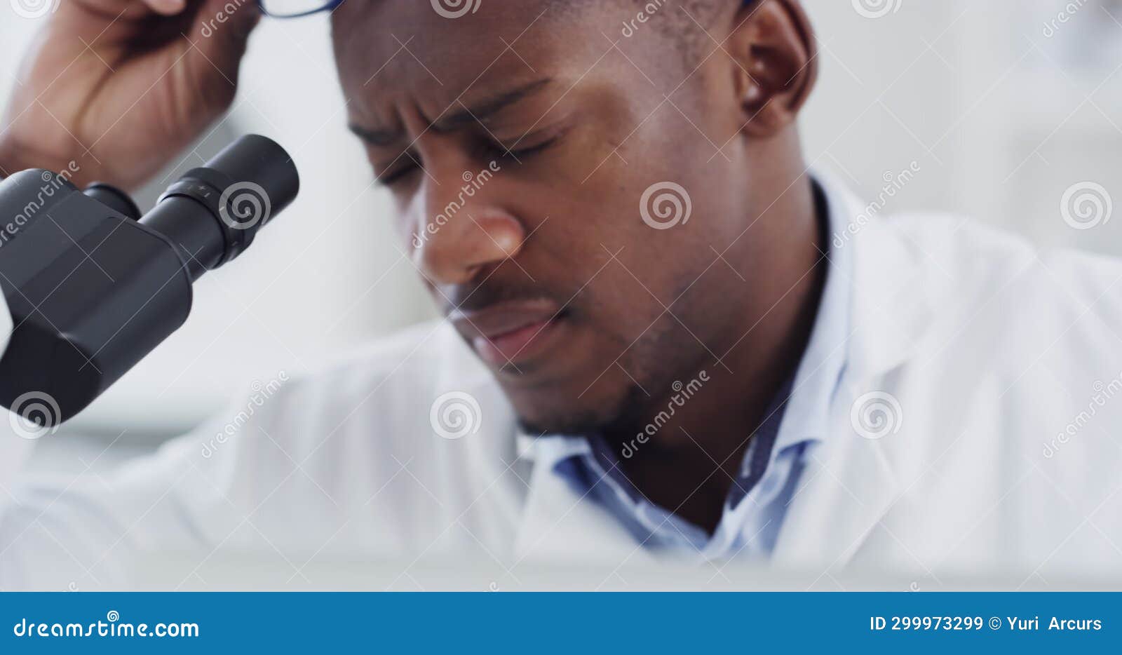 Science, Research and Black Man with Microscope, Study and Medical ...