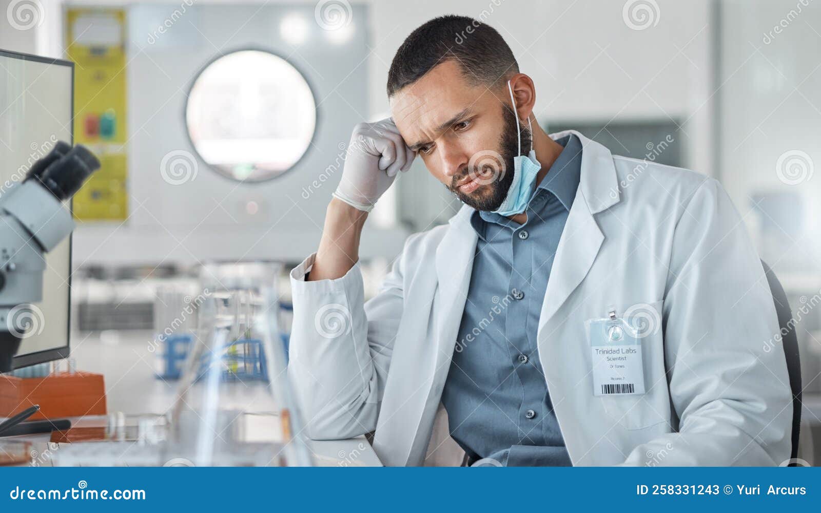 Science, Research and Covid with a Confused Man Engineer Working on ...