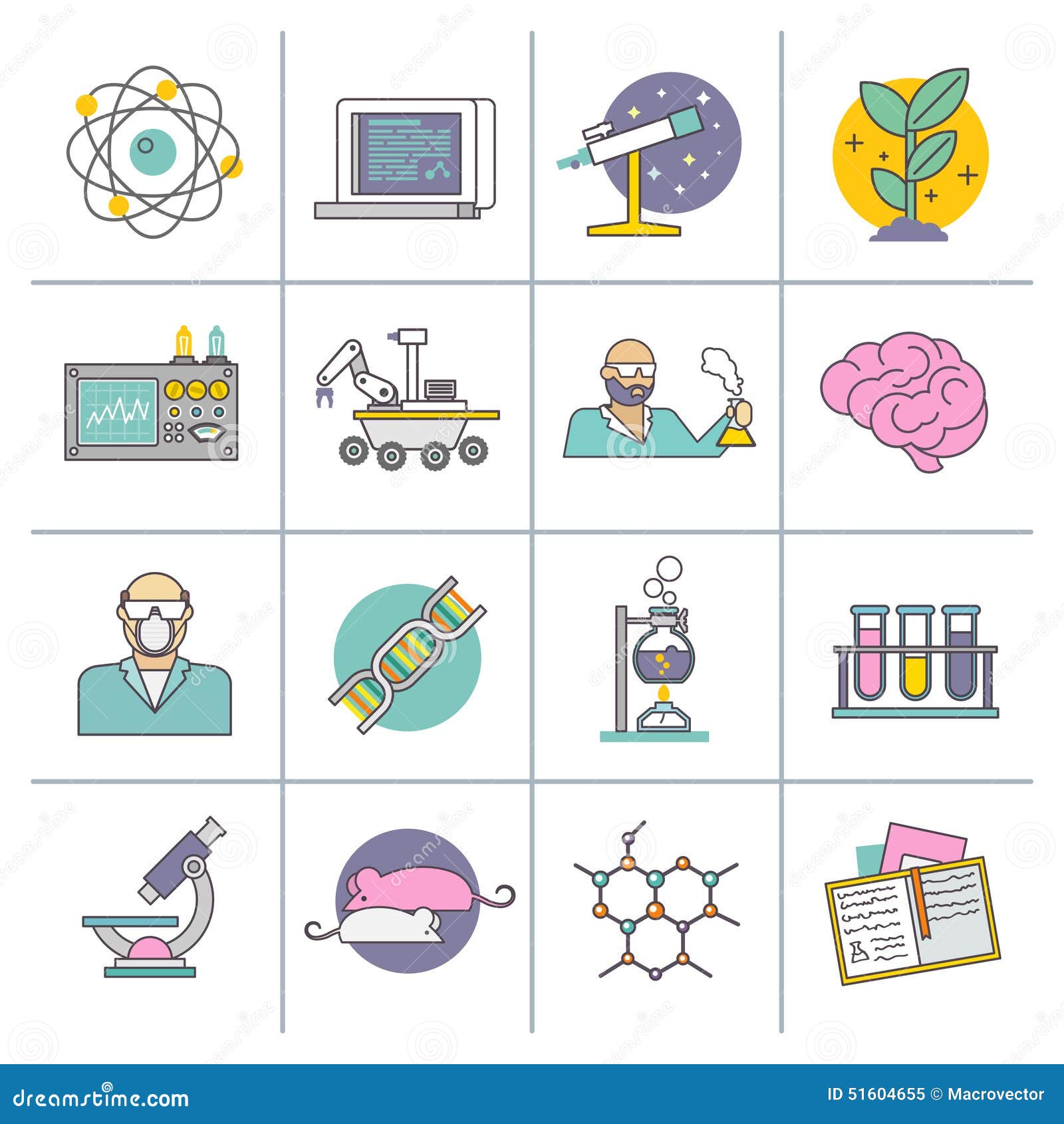 Science and Research Flat Line Stock Vector - Illustration of pictogram ...