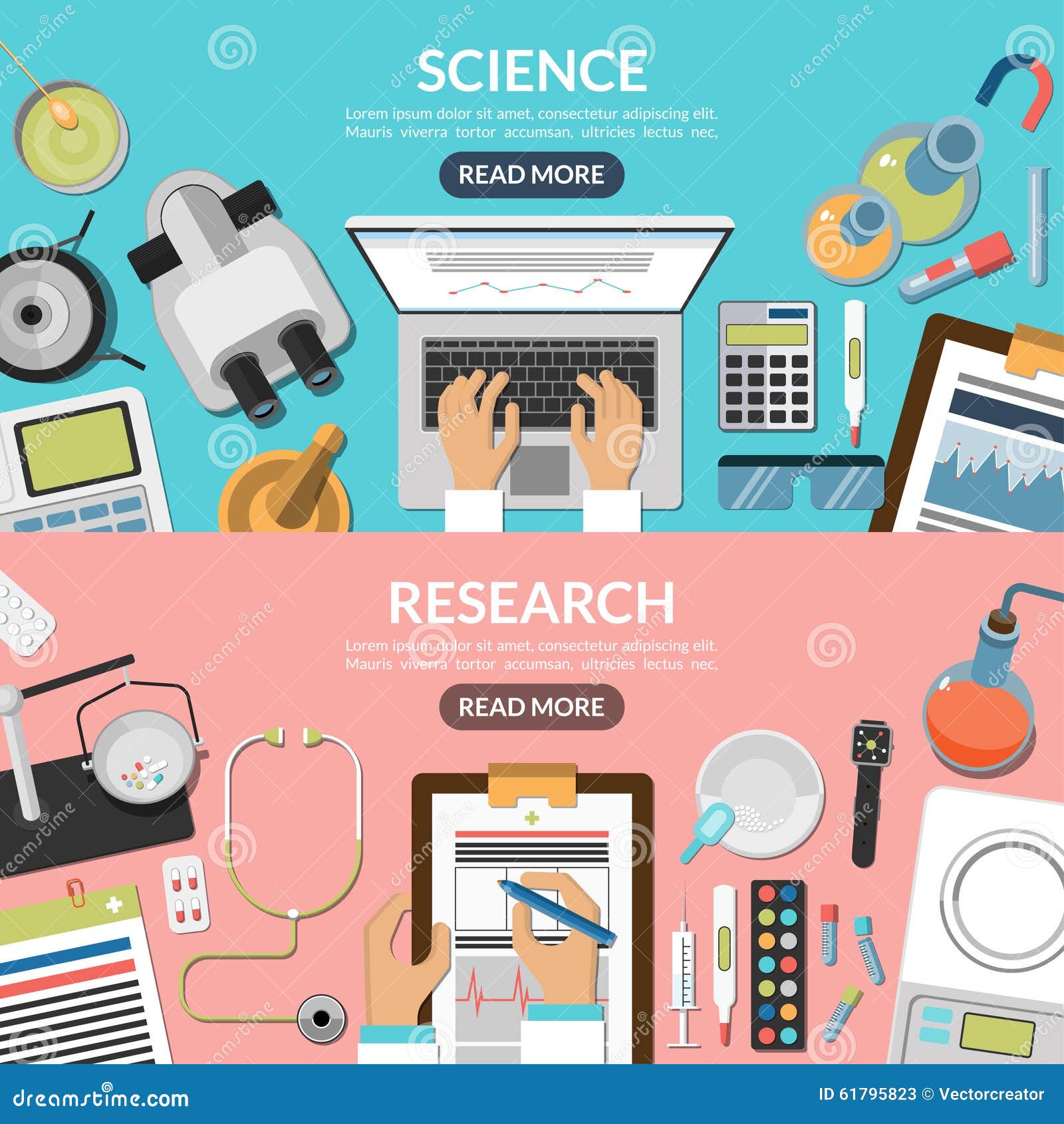 Science and Research Flat Vector Backgrounds Set Stock Vector ...