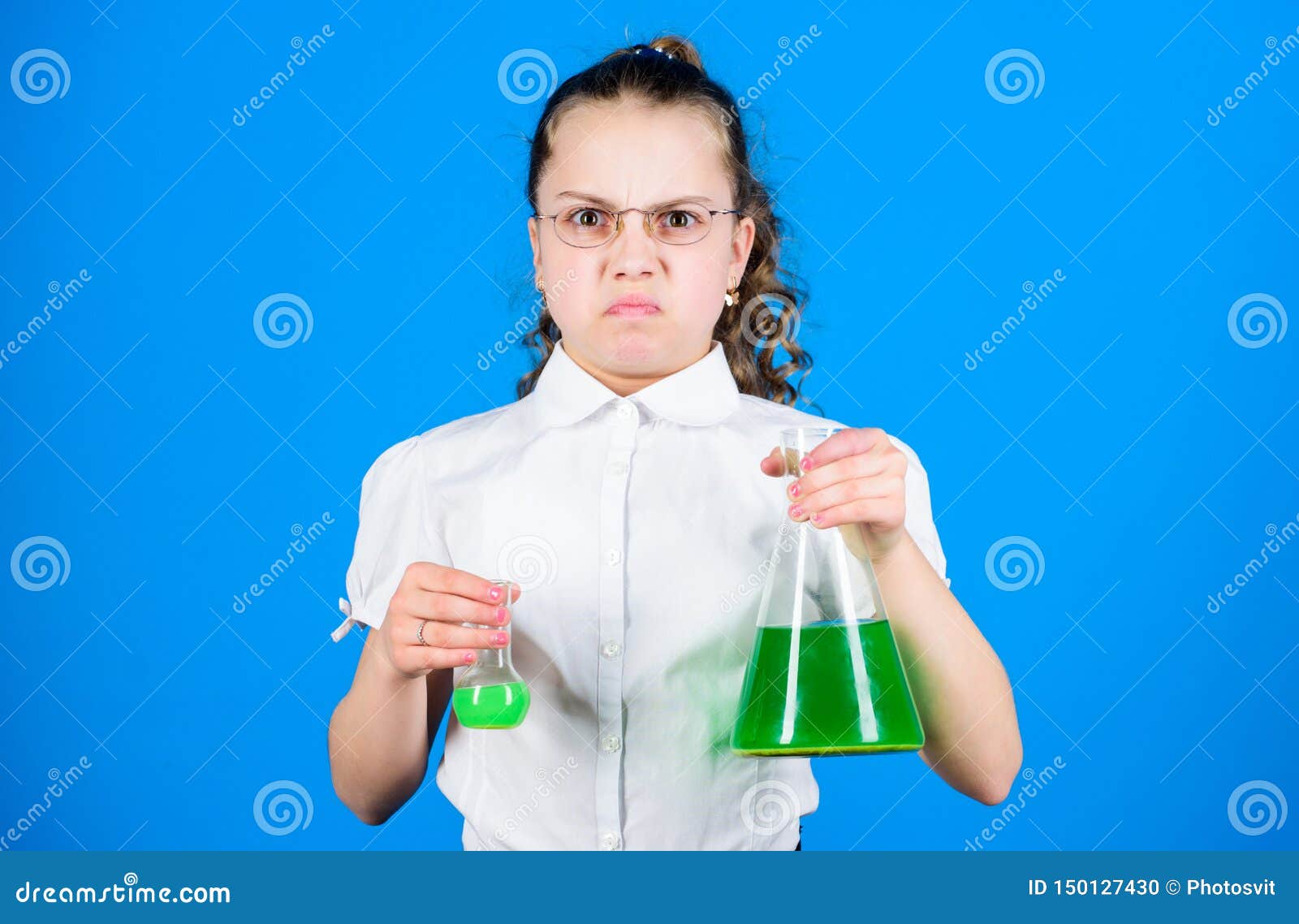 Science Research in Lab. Small School Girl. Education and Knowledge ...