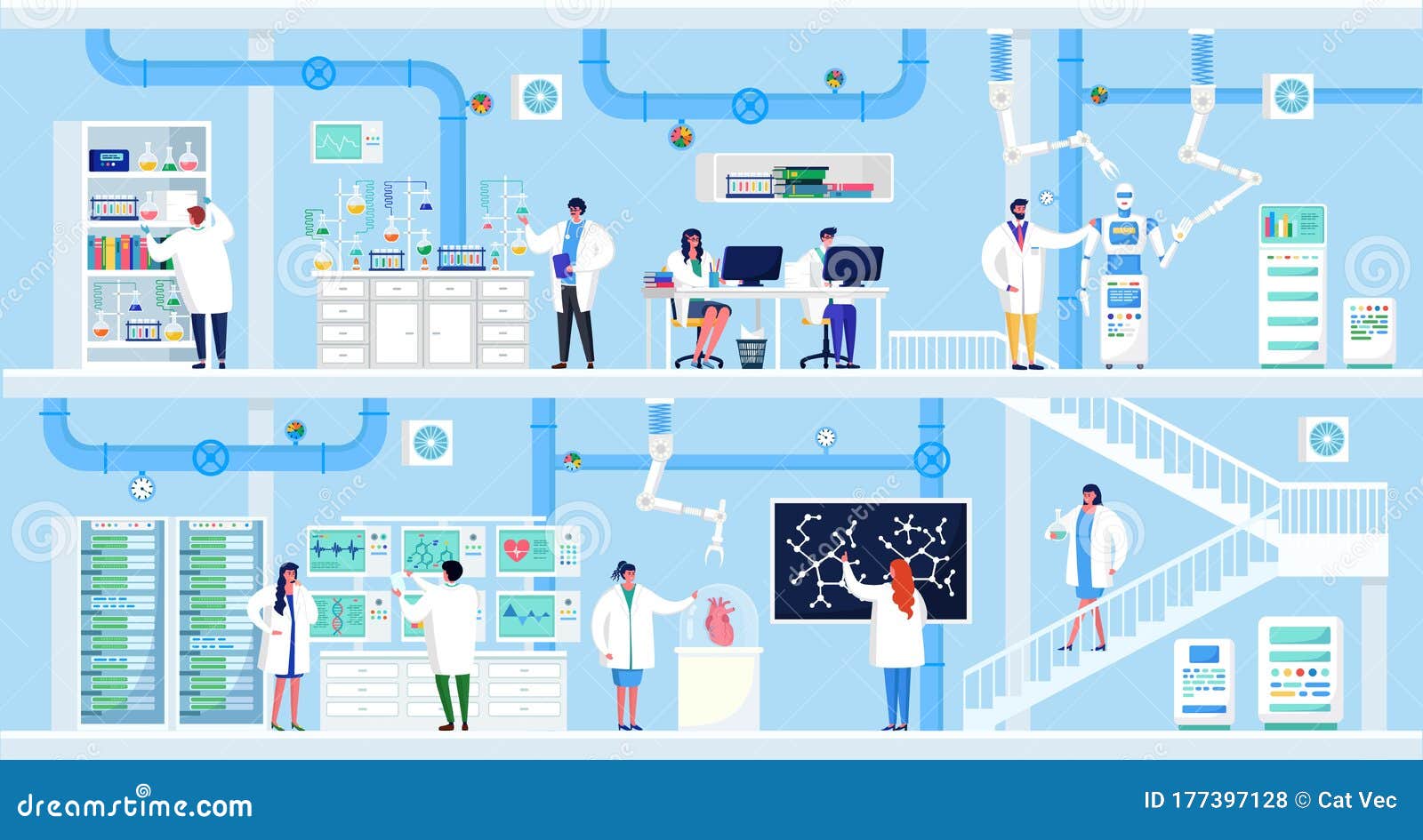 Science Research in Laboratory Vector Illustration, Cartoon Flat People ...