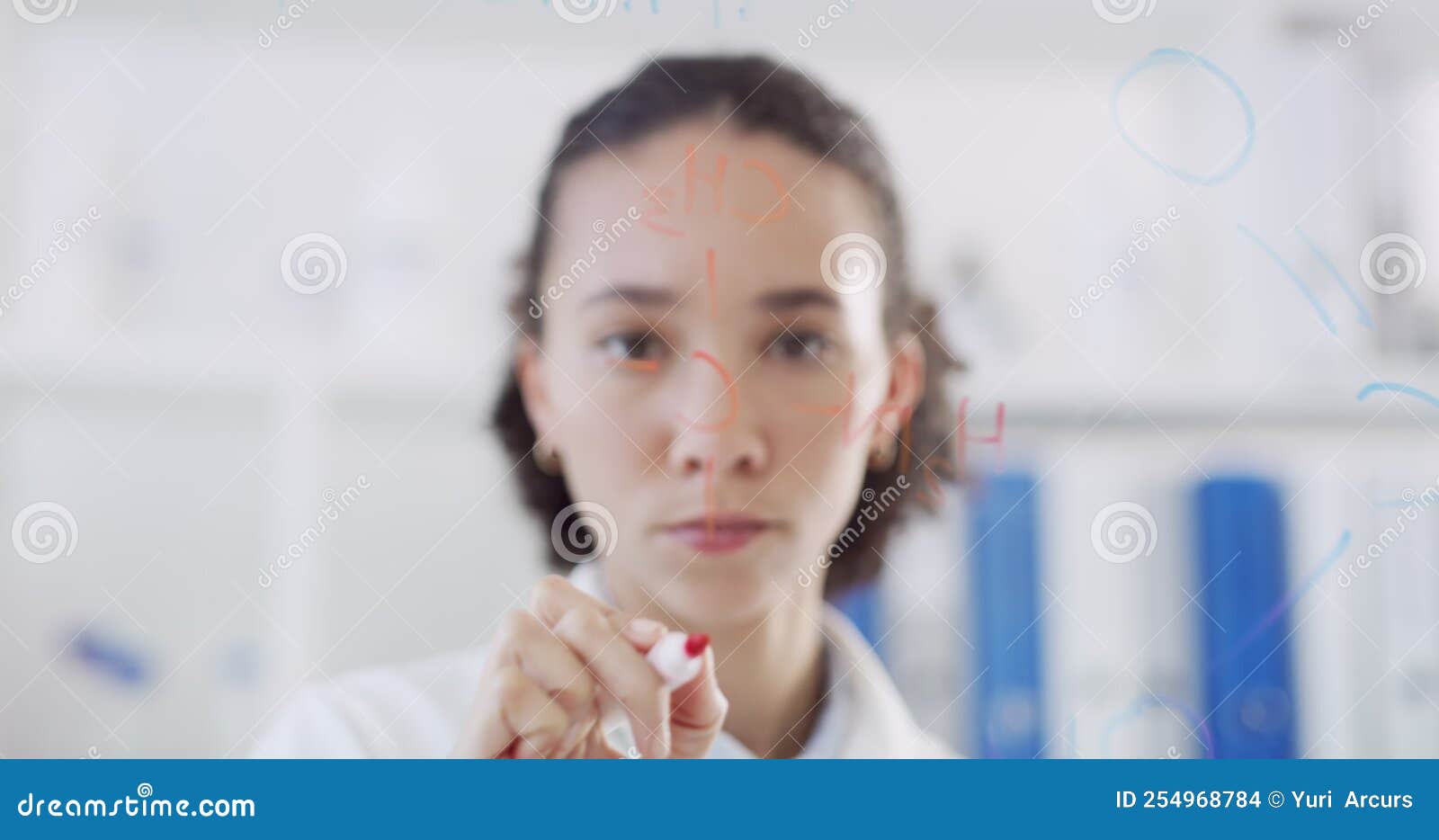 Science Research, Scientist Writing on Glass Board and Planning ...