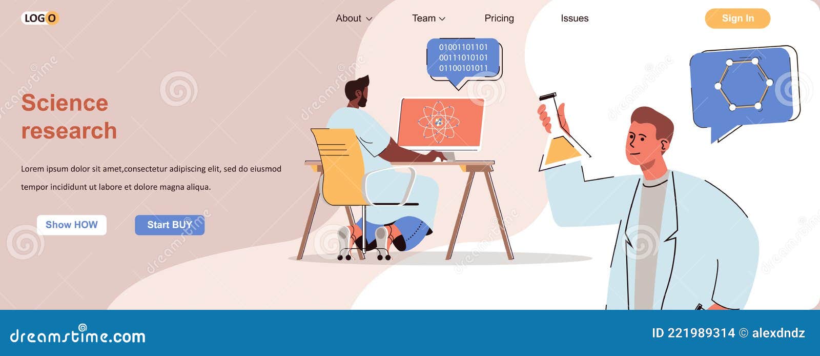 Science Research Web Concept. Scientists Make Experiments in Lab Stock ...