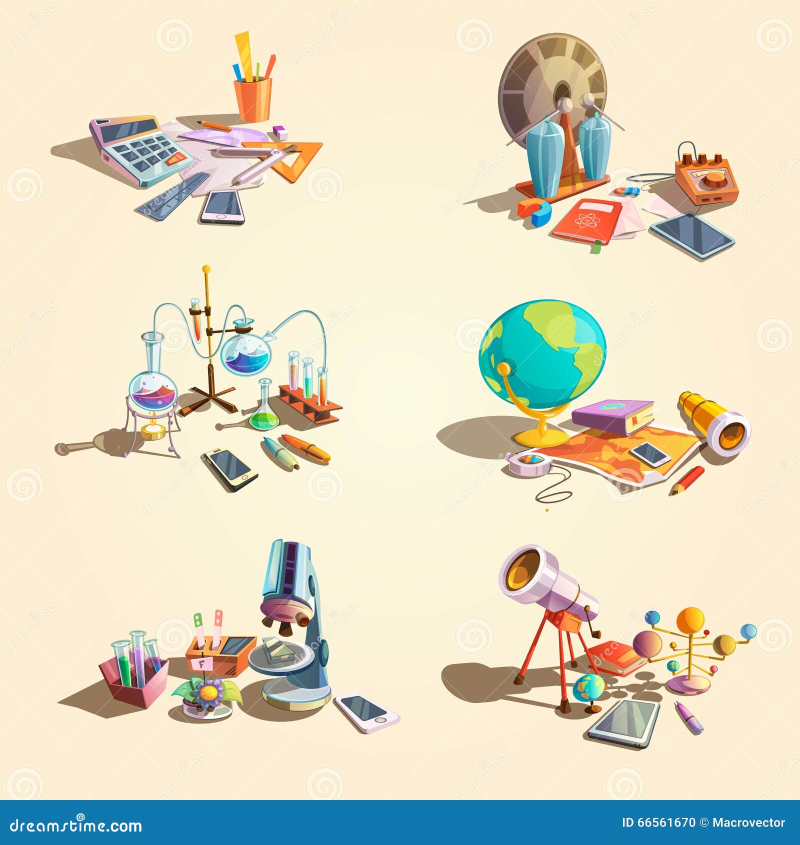 Science retro cartoon set stock vector. Illustration of concept - 66561670