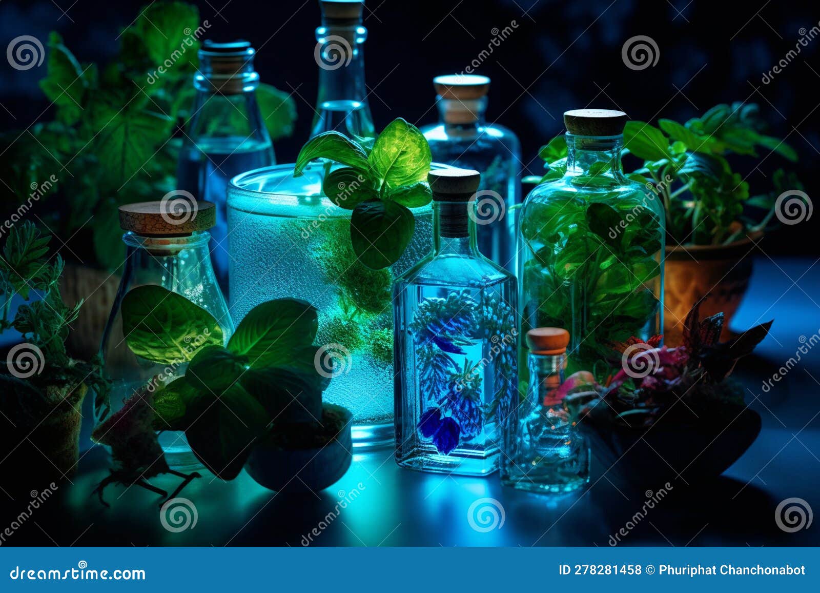 Science with Samples of Plants and Bottles with Generative AI Stock ...