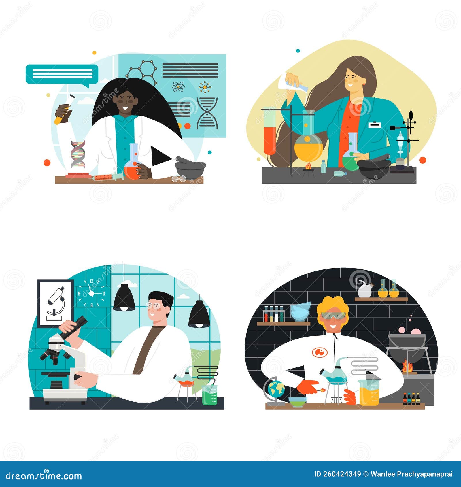 Science Scene Scientist Doing Research in Lab Set Stock Vector ...