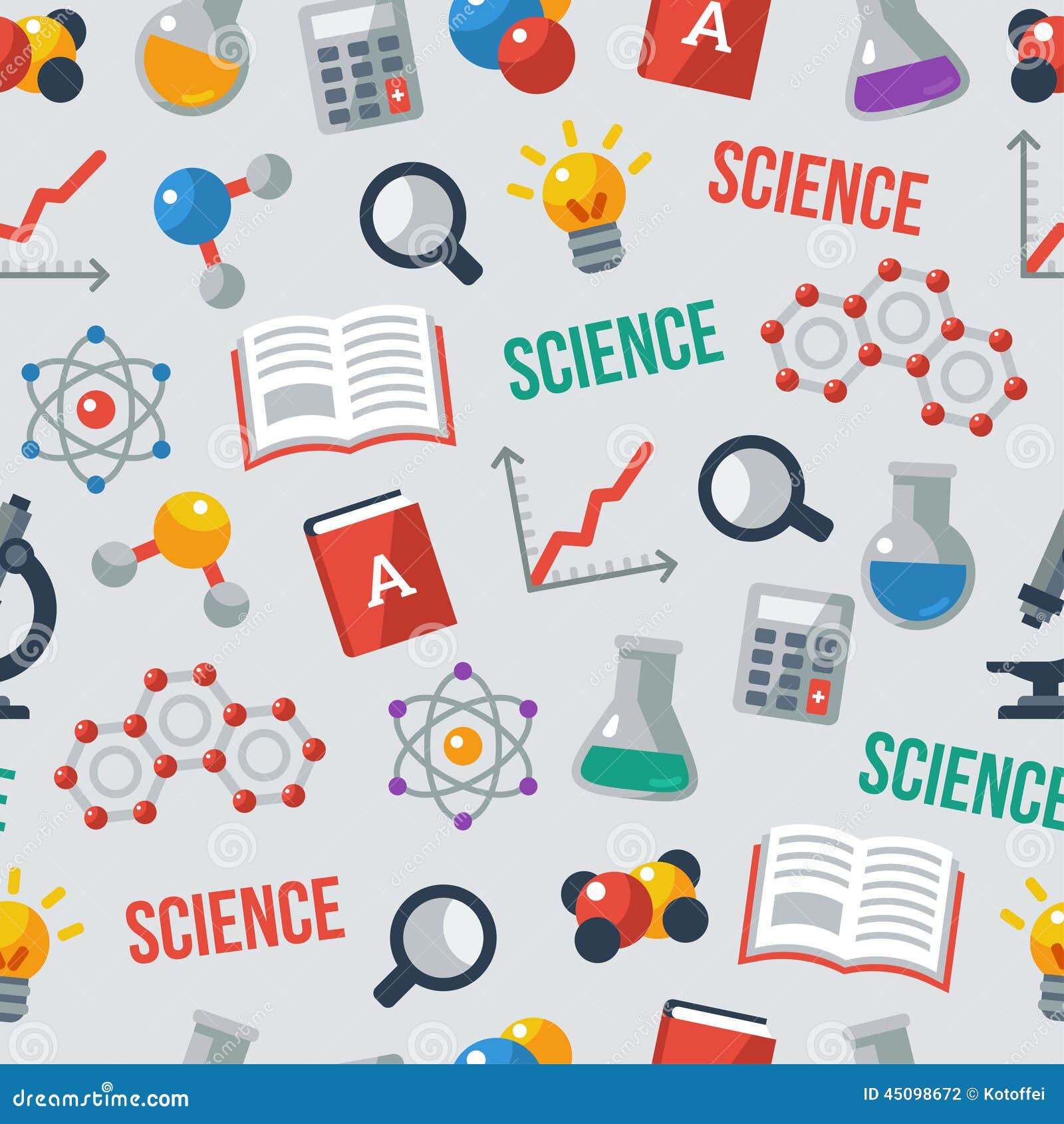 Science Seamless Pattern With Ammonite, DNA, Magnet, Test Tubes ...
