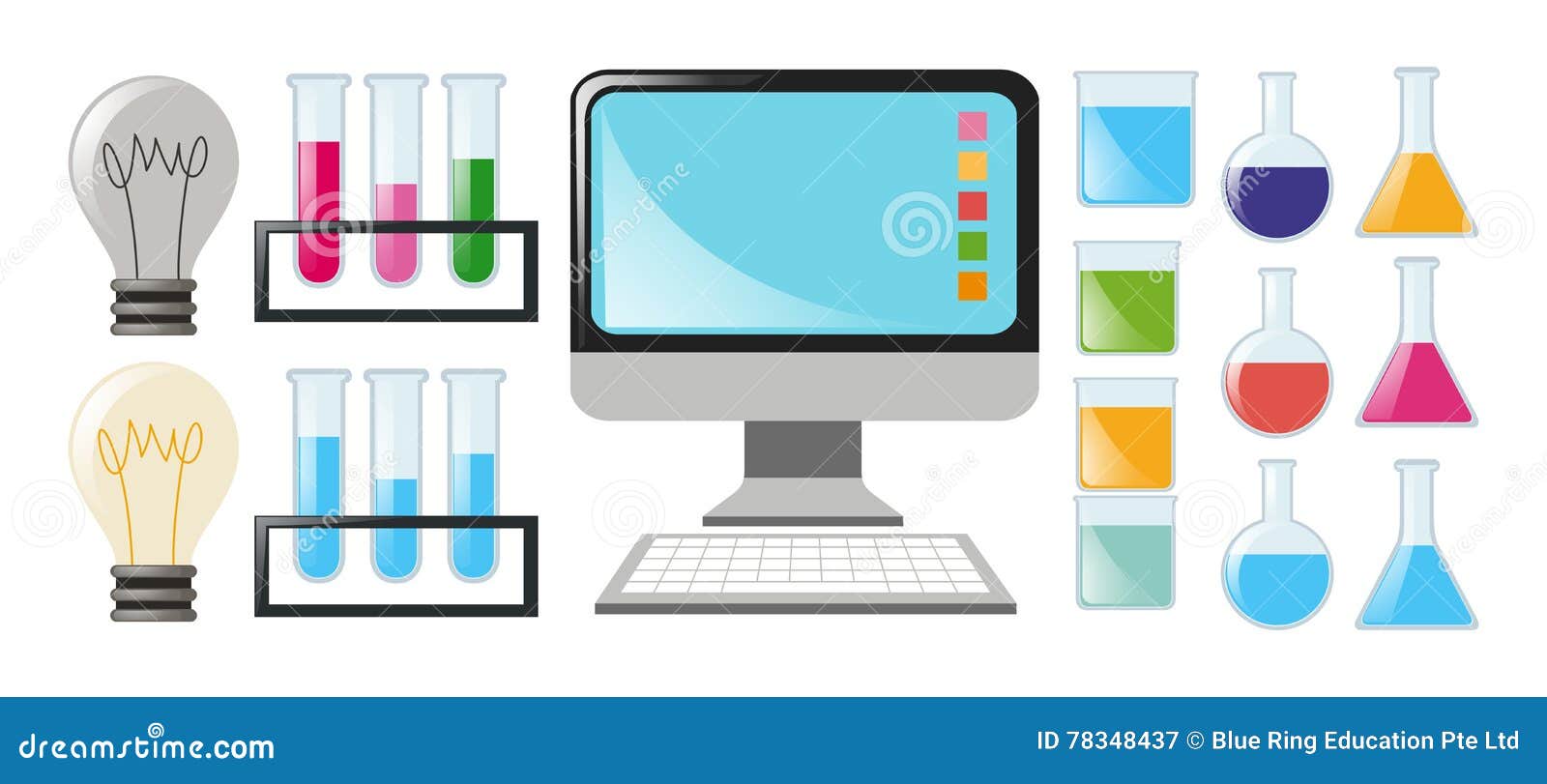 Science Set With Beakers And Computer Cartoon Vector | CartoonDealer ...