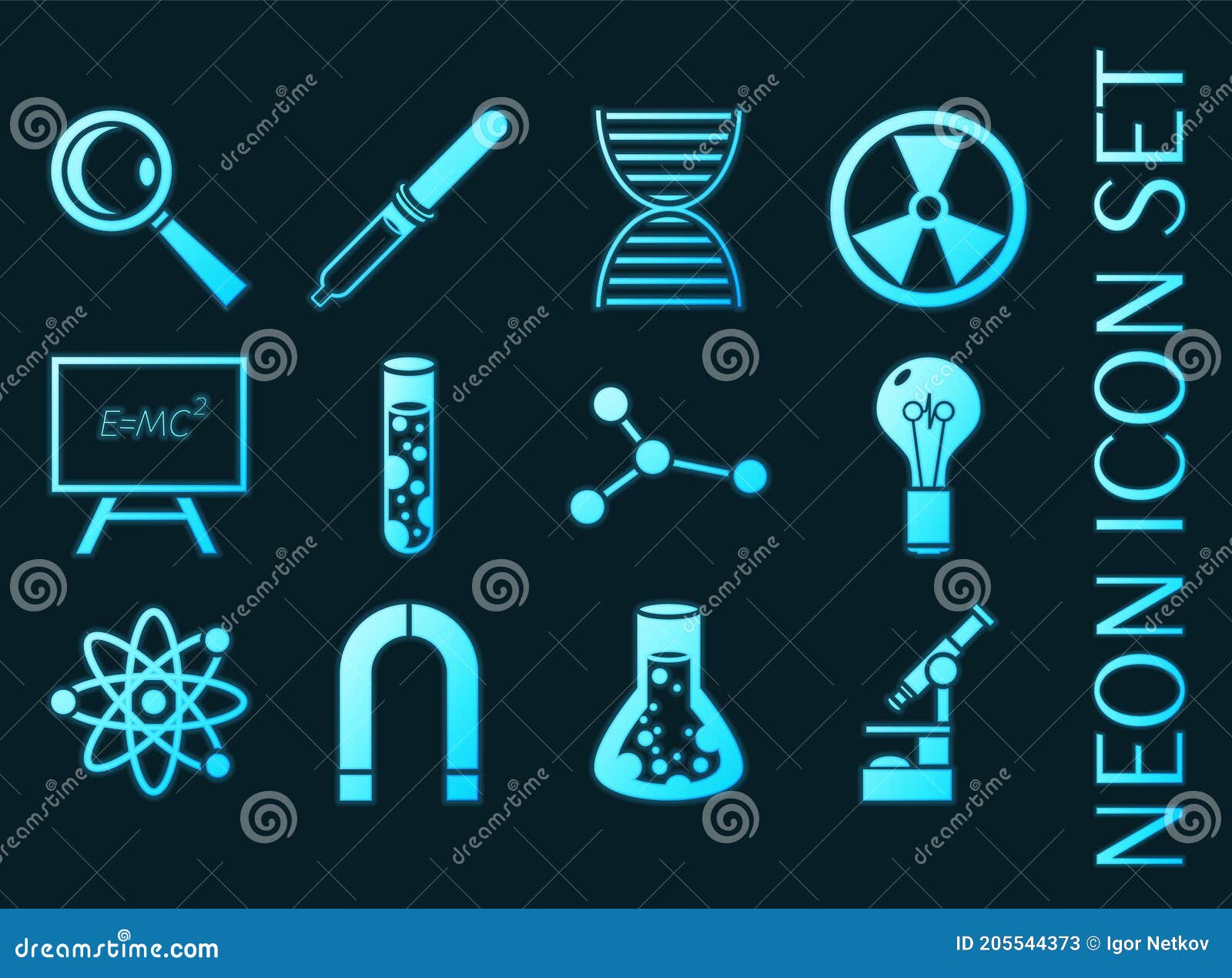 Science Set Icons. Blue Glowing Neon Style Stock Vector - Illustration ...
