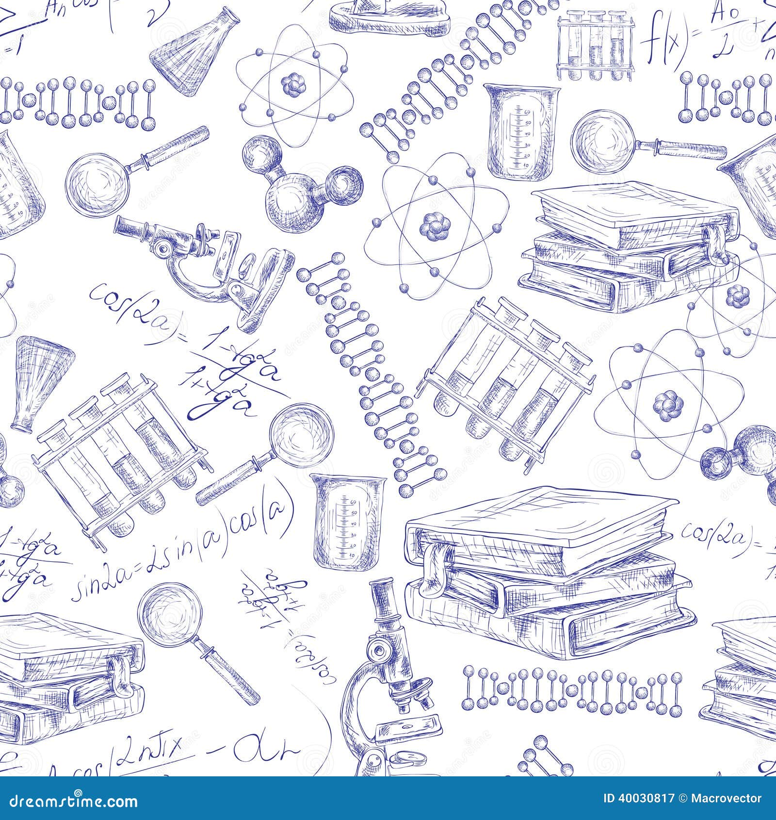 Science Sketch Seamless Pattern Stock Vector - Illustration of electron ...