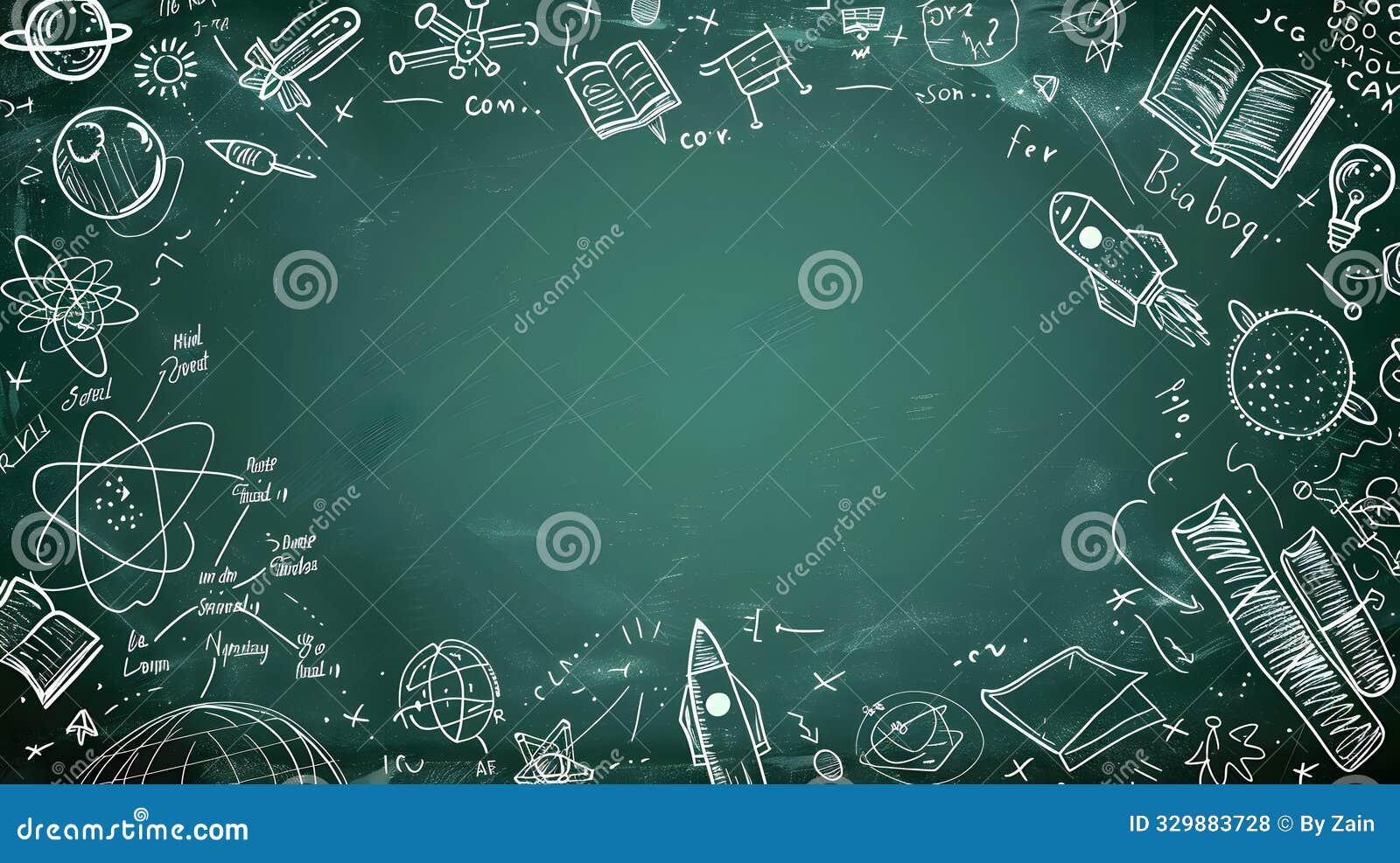 Science and Space Doodles on Green Chalkboard Background Educational ...