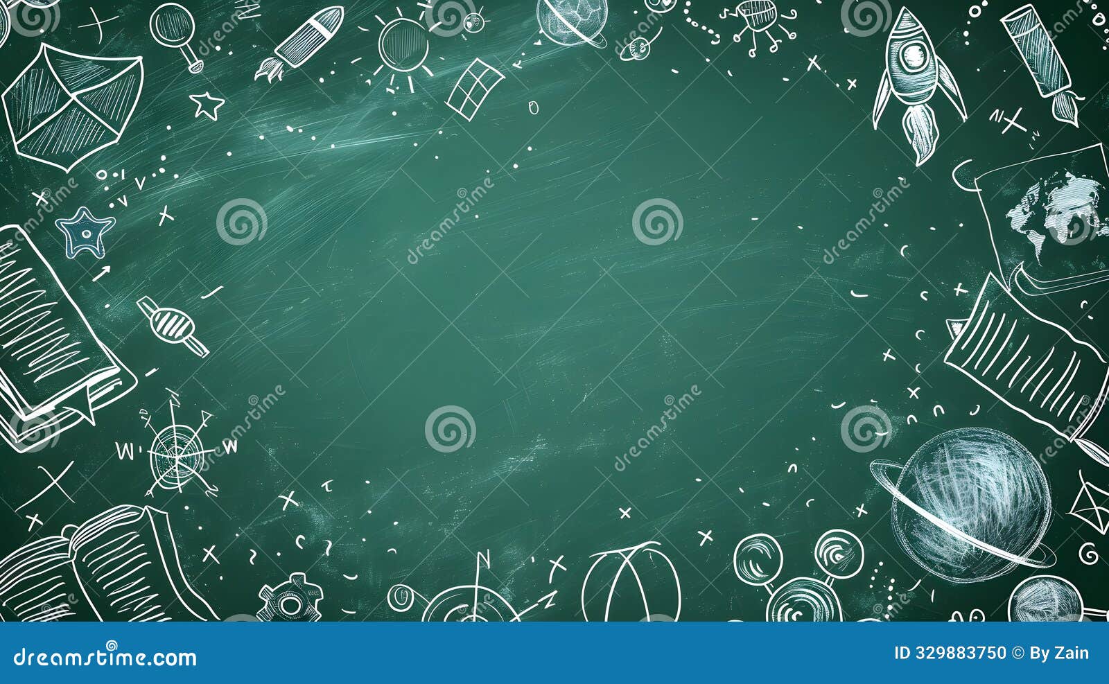 Science and Space Doodles on Green Chalkboard Background Educational ...