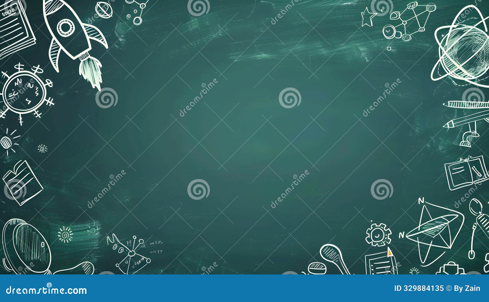 Science and Space Doodles on Green Chalkboard Background Educational ...