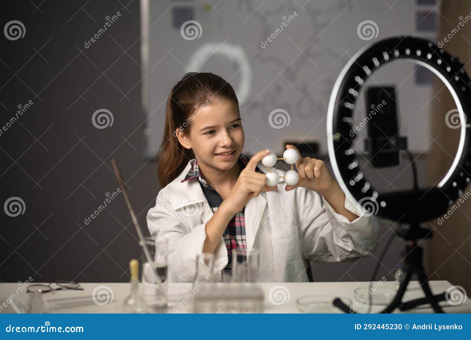 Science Student Recording Learning Blog Holds Model of Molecular ...