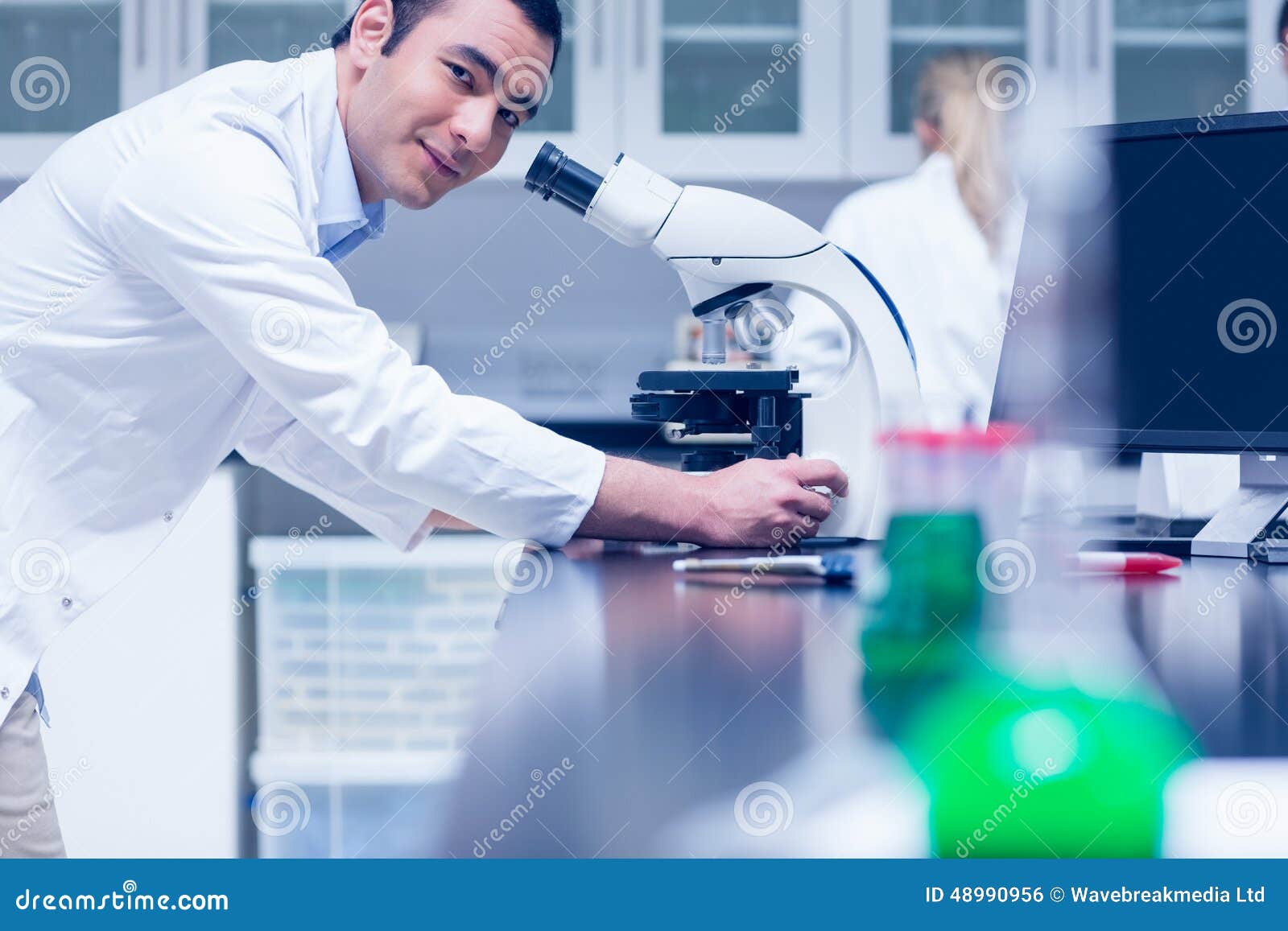 Science Student Working with Microscope in the Lab Stock Photo - Image ...
