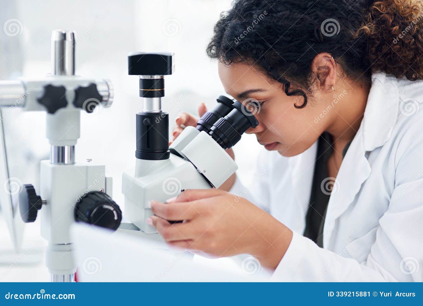 Science, Study and Woman with Microscope in Lab for Medical Pathogen ...