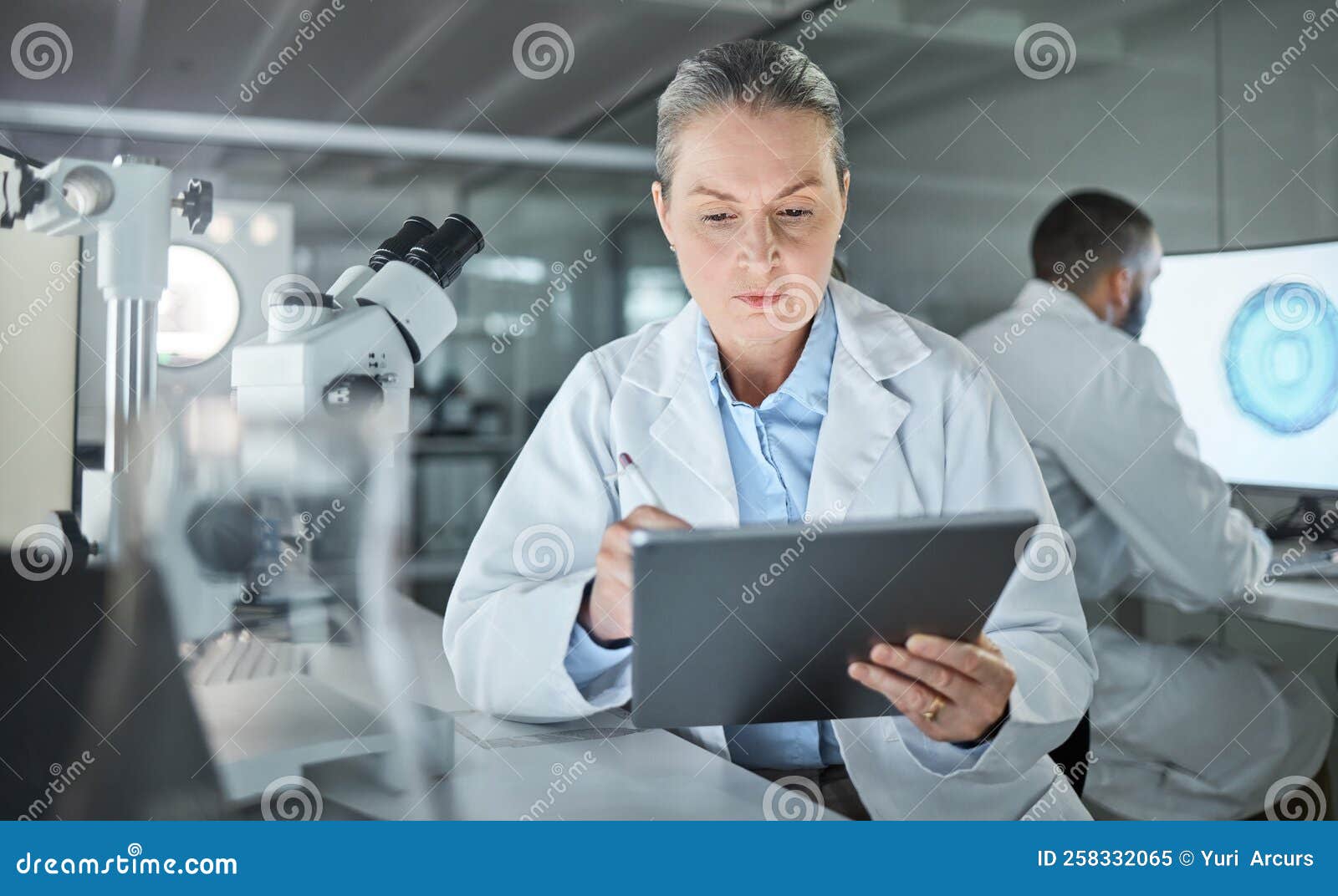 Science, Tablet and Innovation with a Woman Engineer Doing Research in ...