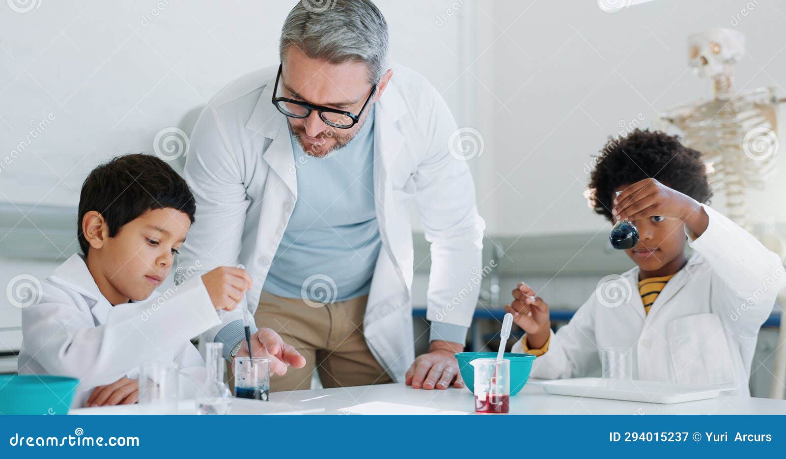 Science, Teacher and Students with Education, Classroom and Laboratory ...