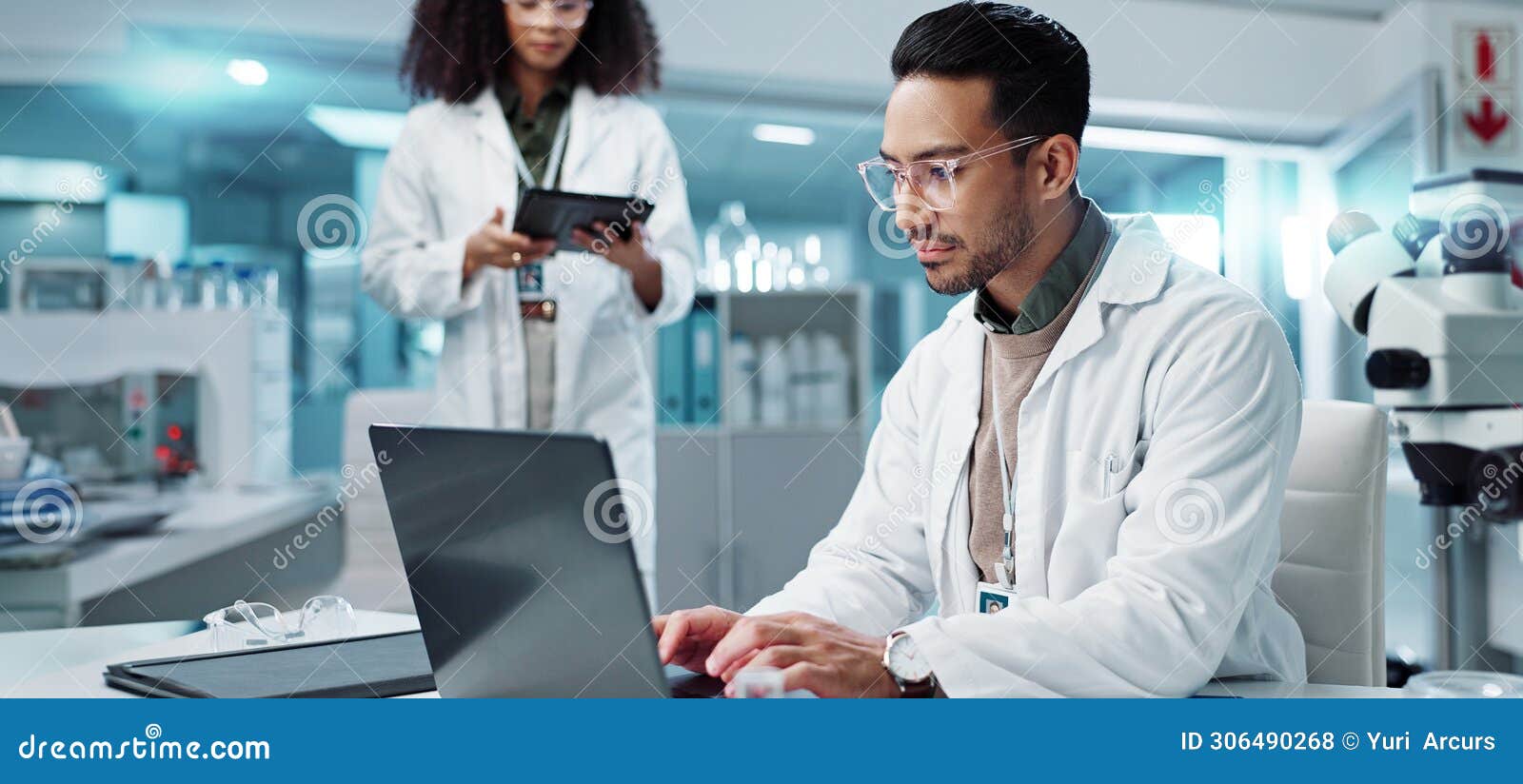 Science, Teamwork and Scientist with Tablet in Laboratory for ...