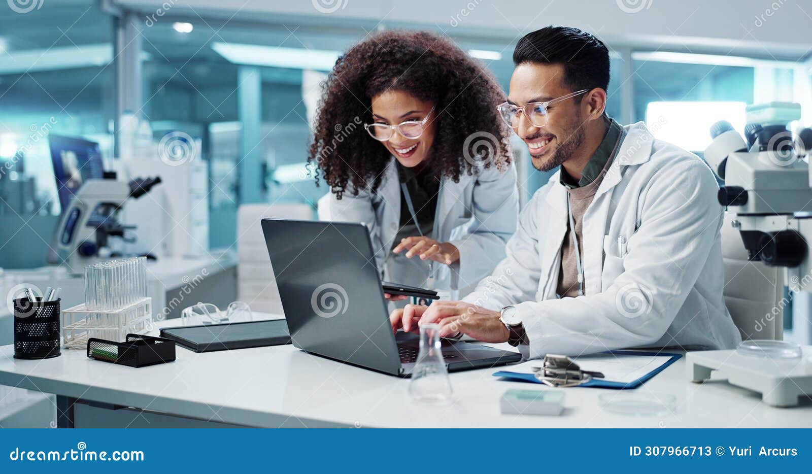 Science, Teamwork and Scientist with Tablet in Laboratory for ...