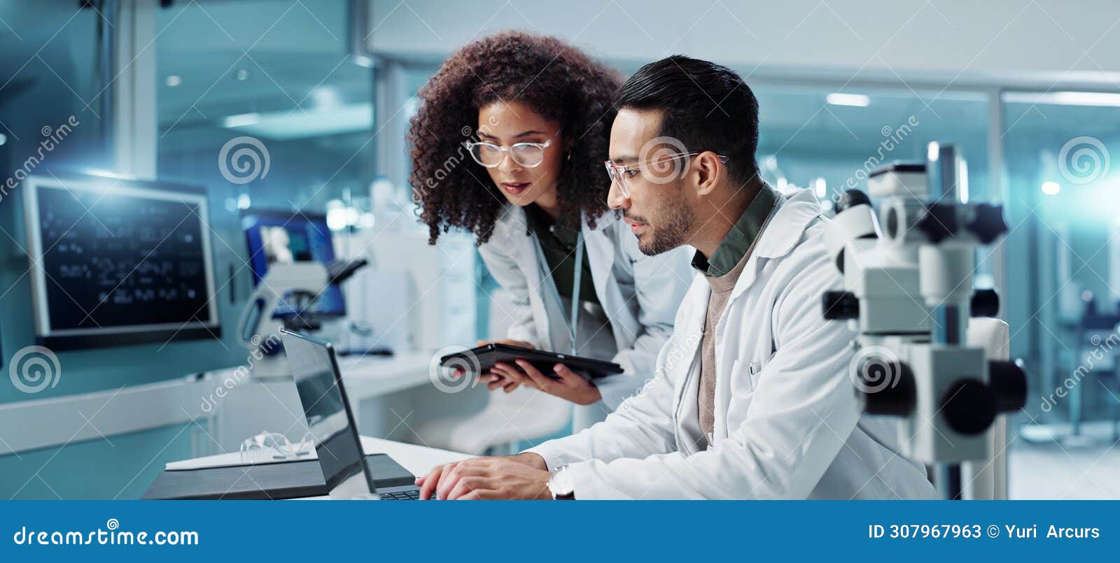 Science, Teamwork and Scientist with Tablet in Laboratory for ...