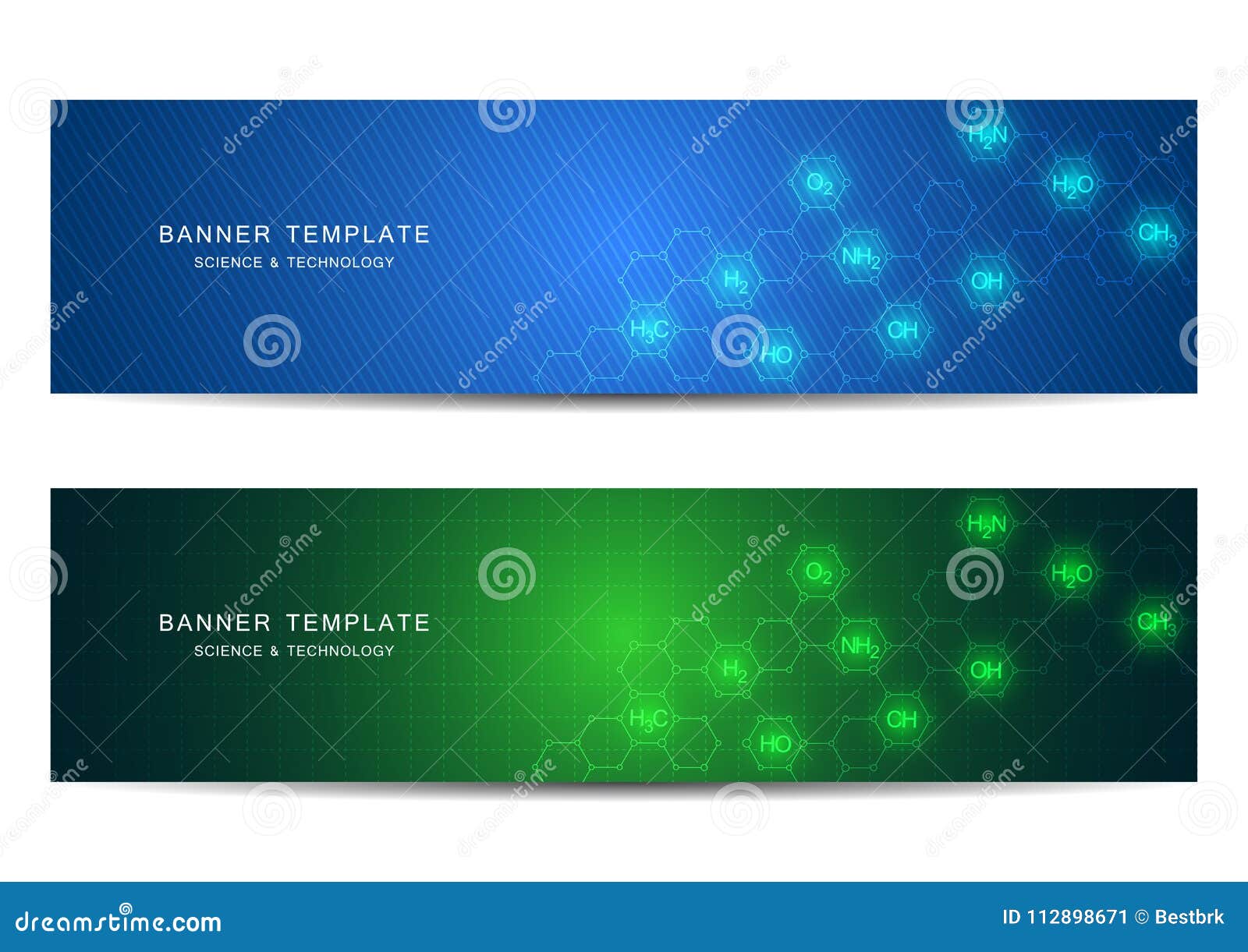 Science and Technology Banners with Chemical Formulas, Vector ...