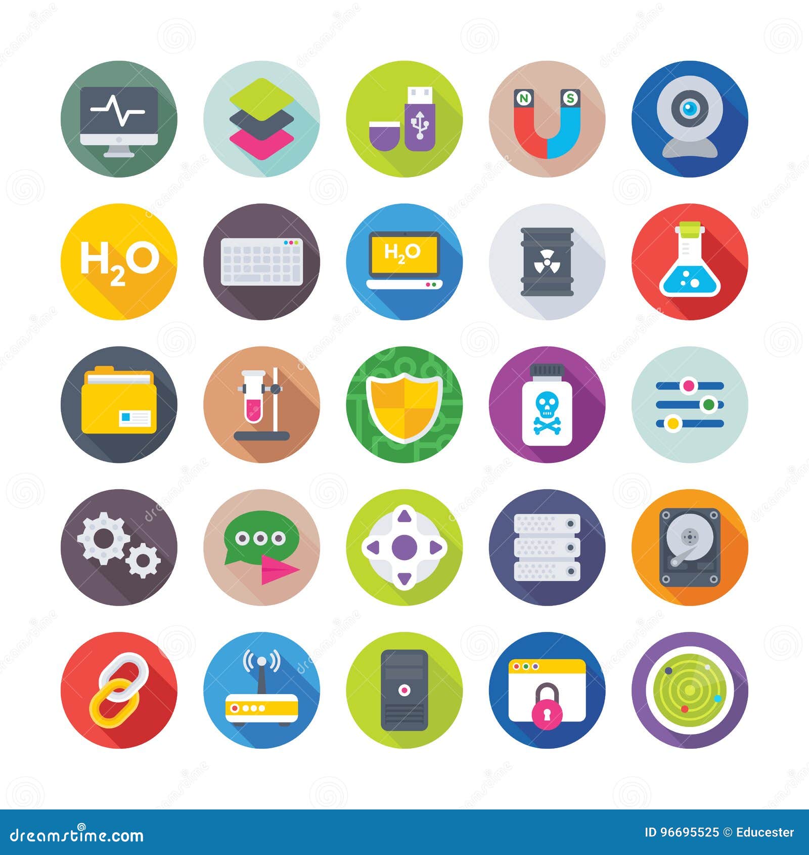 Science and Technology Colored Vector Icons 5 Stock Illustration ...
