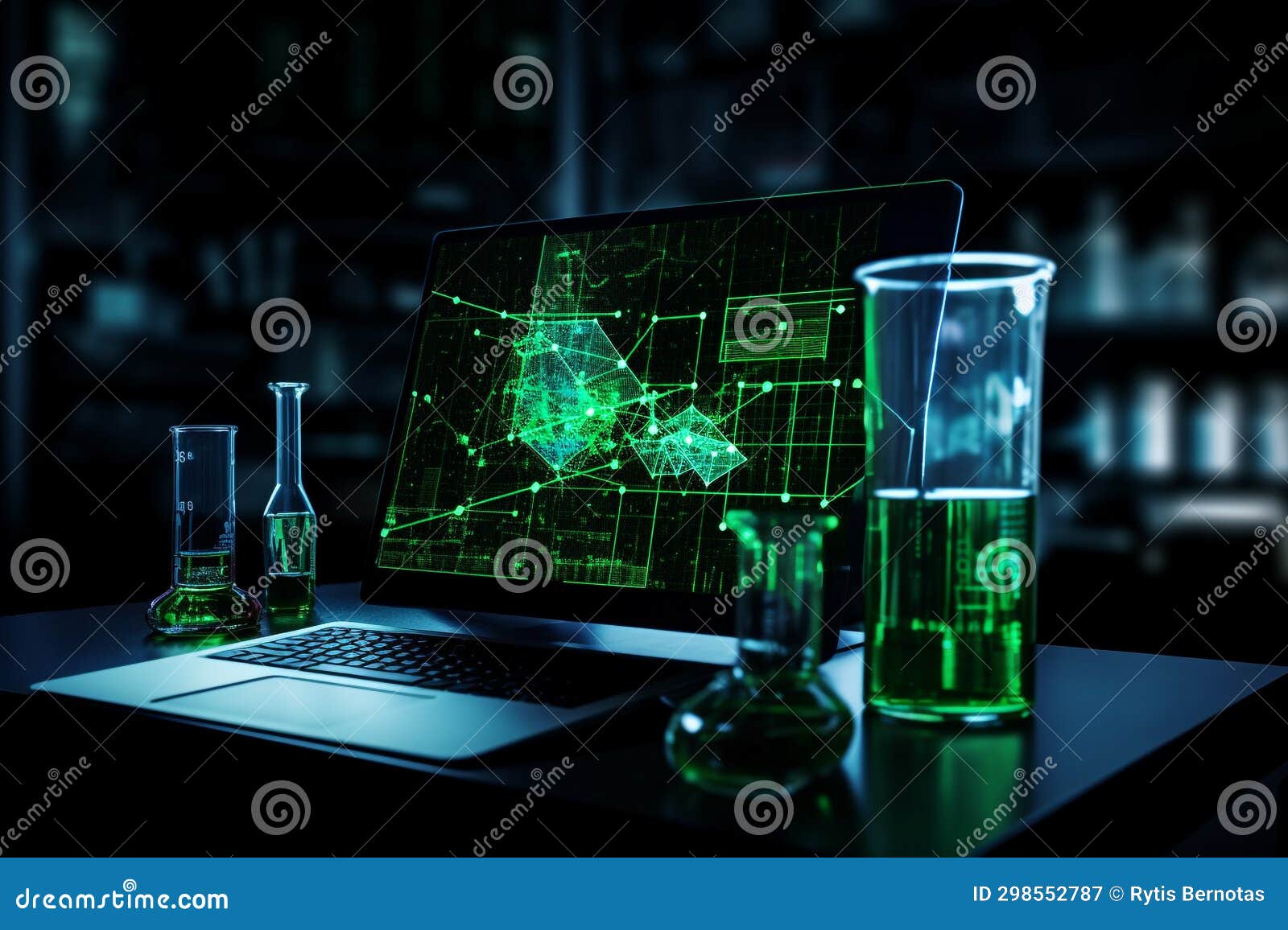 Dark Science Laboratory with Computer and Equipment Stock Illustration ...