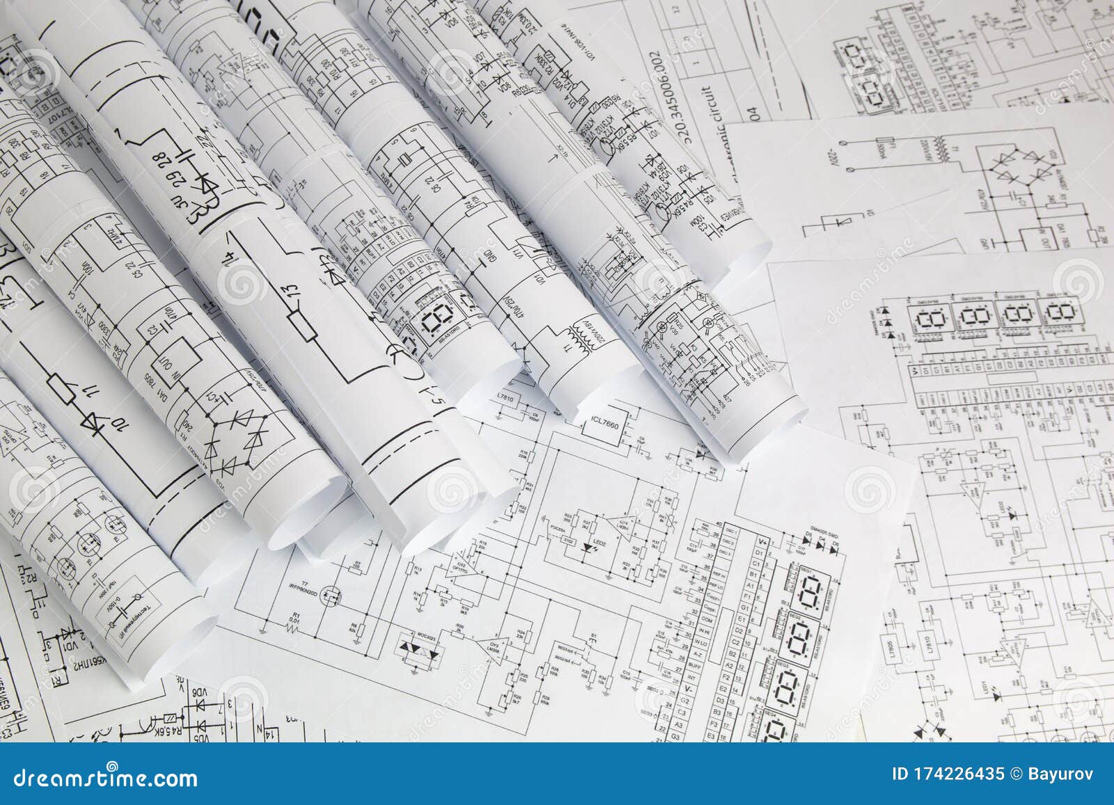 Paper Electrical Engineering Drawings Printing. Stock Image - Image of ...
