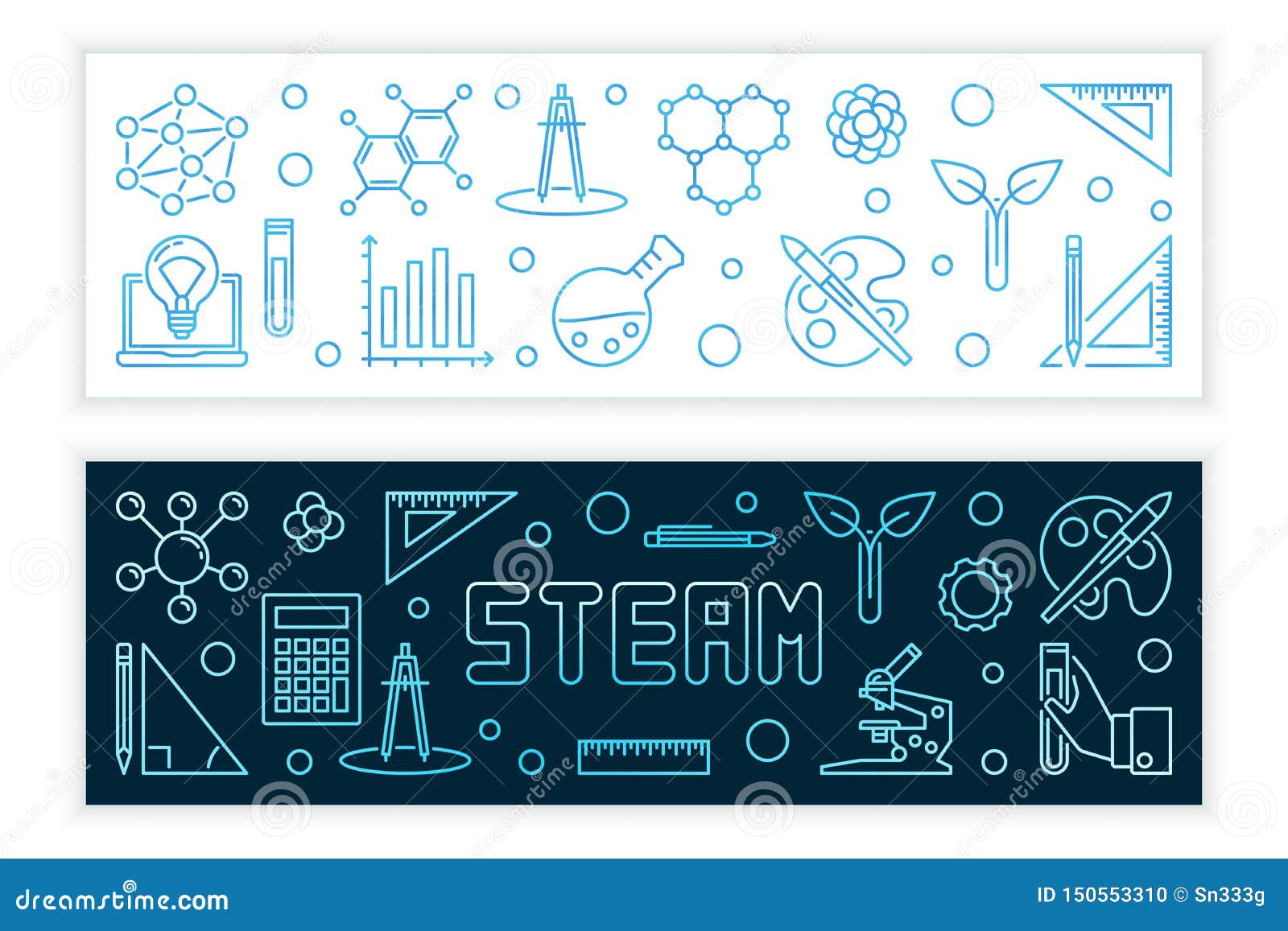 STEAM Vector Concept Modern Banners in Outline Style Stock Vector ...