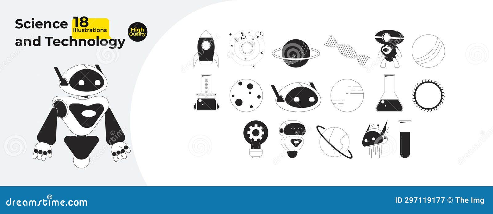 Science Technology Engineering Black and White 2D Line Cartoon Objects ...