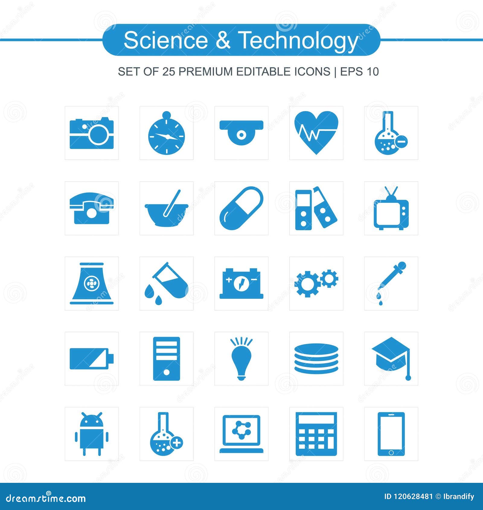 Science and Technology Icons Set Blue Stock Vector - Illustration of ...