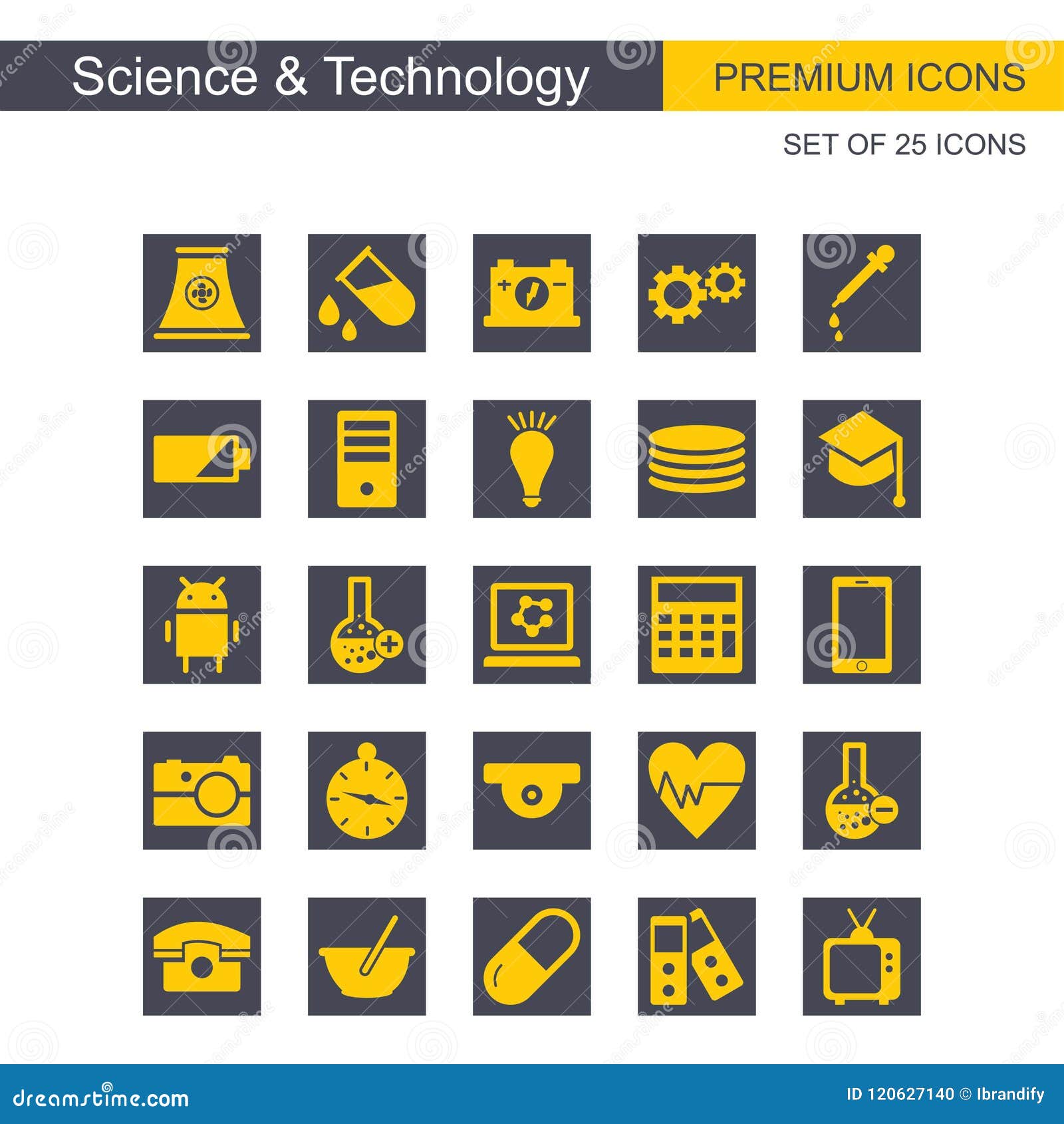 Science and Technology Icons Set Grey and Yellow Stock Vector ...