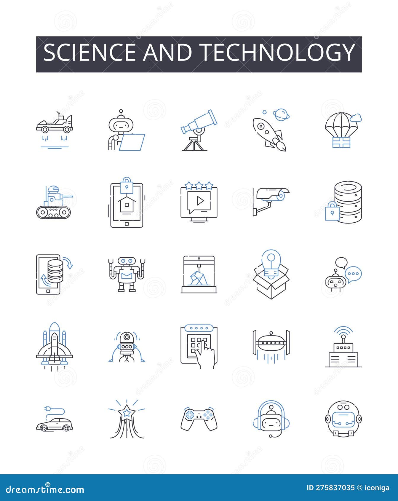 Science and Technology Line Icons Collection. Artificial Intelligence ...