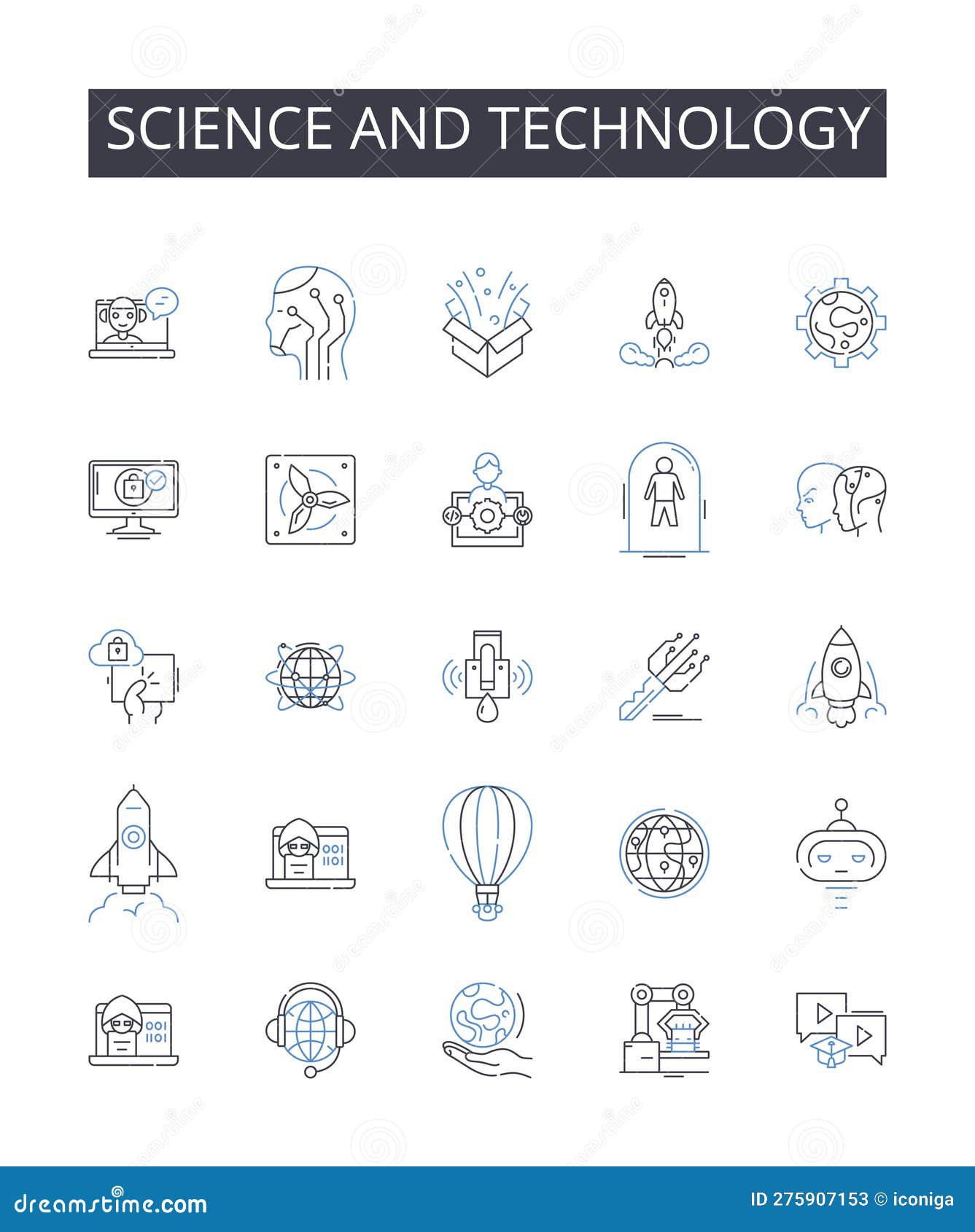 Science and Technology Line Icons Collection. Artificial Intelligence ...
