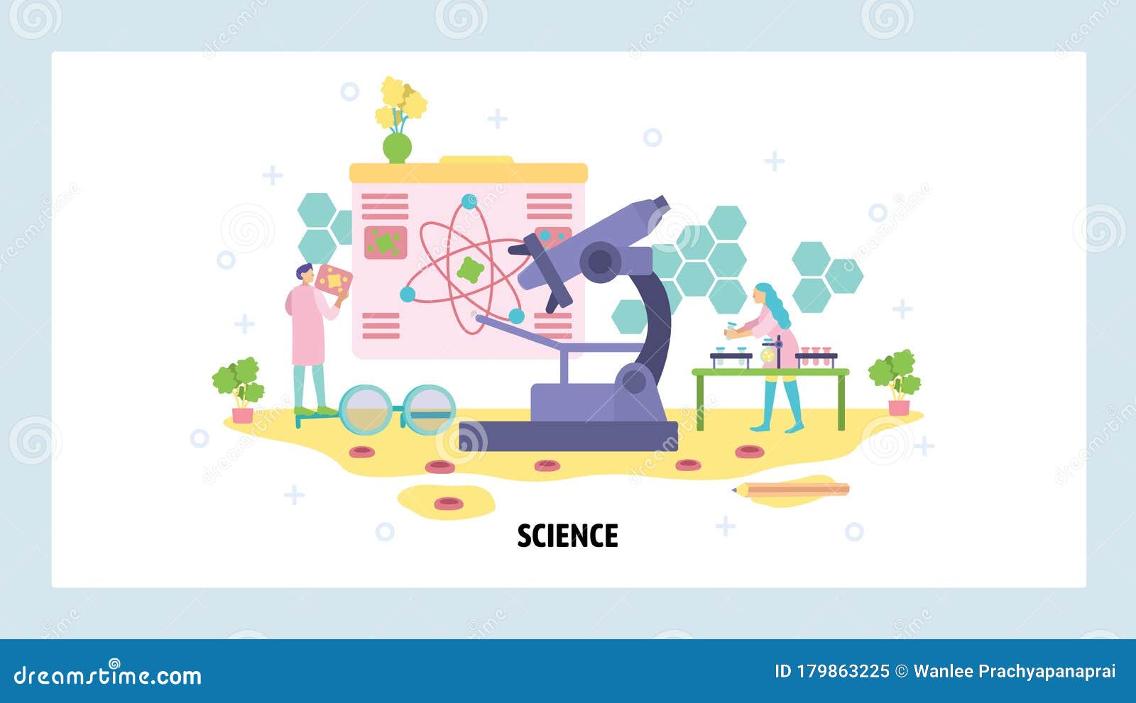 Poster With Microscope And Microbes Vector Illustration | CartoonDealer ...