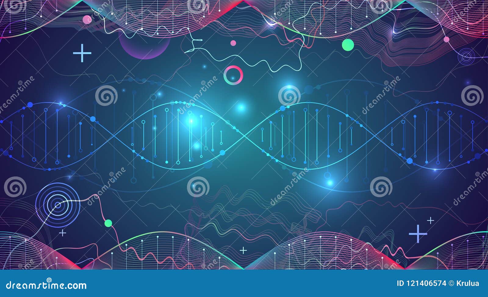 Science Template, Wallpaper Or Banner With A DNA Molecules. Cartoon ...